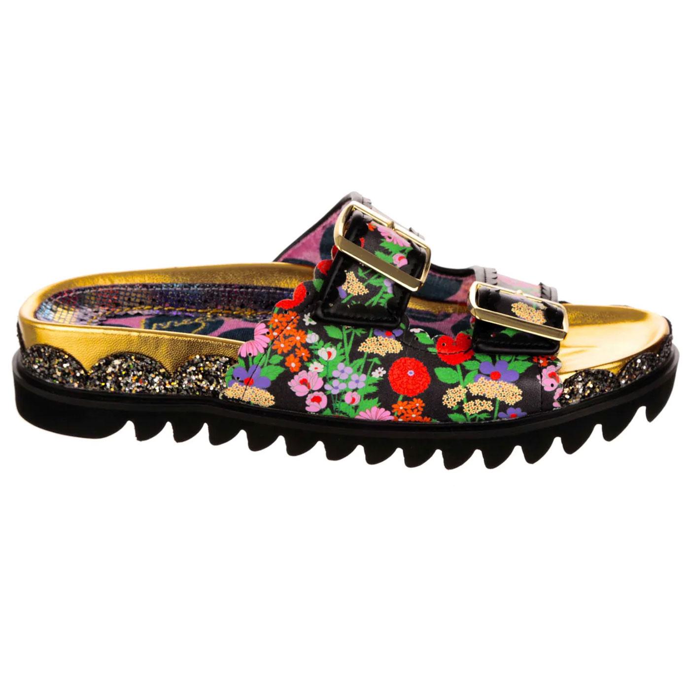 Irregular Choice Garden Gander Floral Slider Sandals in Black