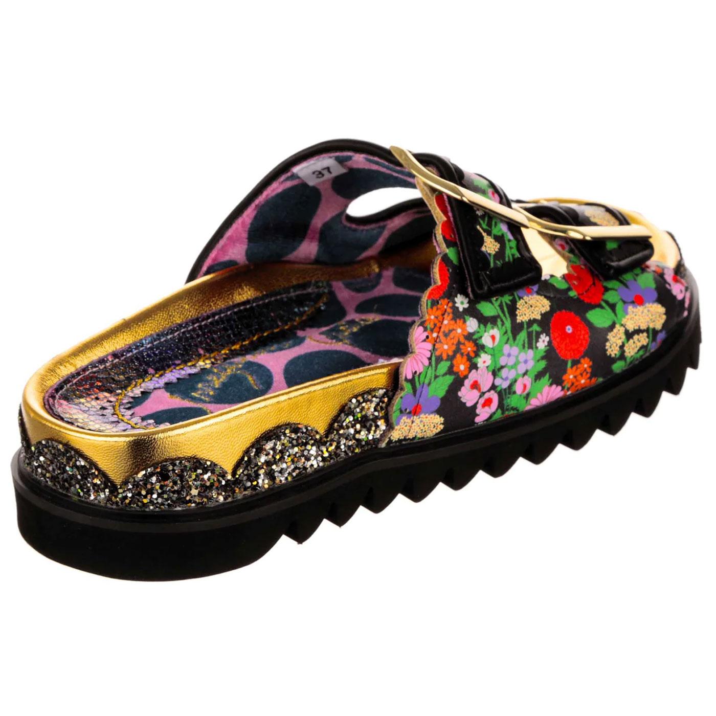 Irregular Choice Garden Gander Floral Slider Sandals in Black