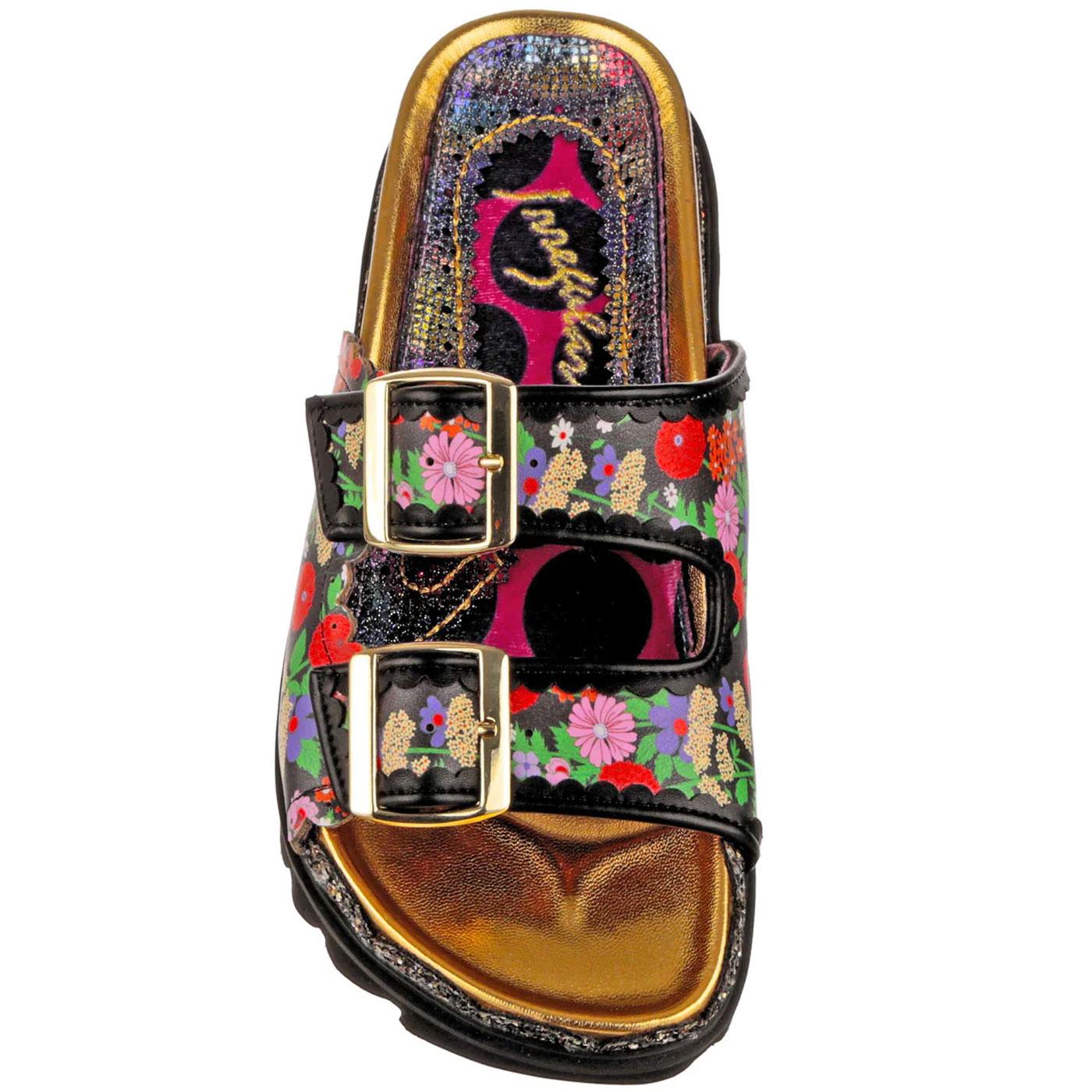 Irregular Choice Garden Gander Floral Slider Sandals in Black