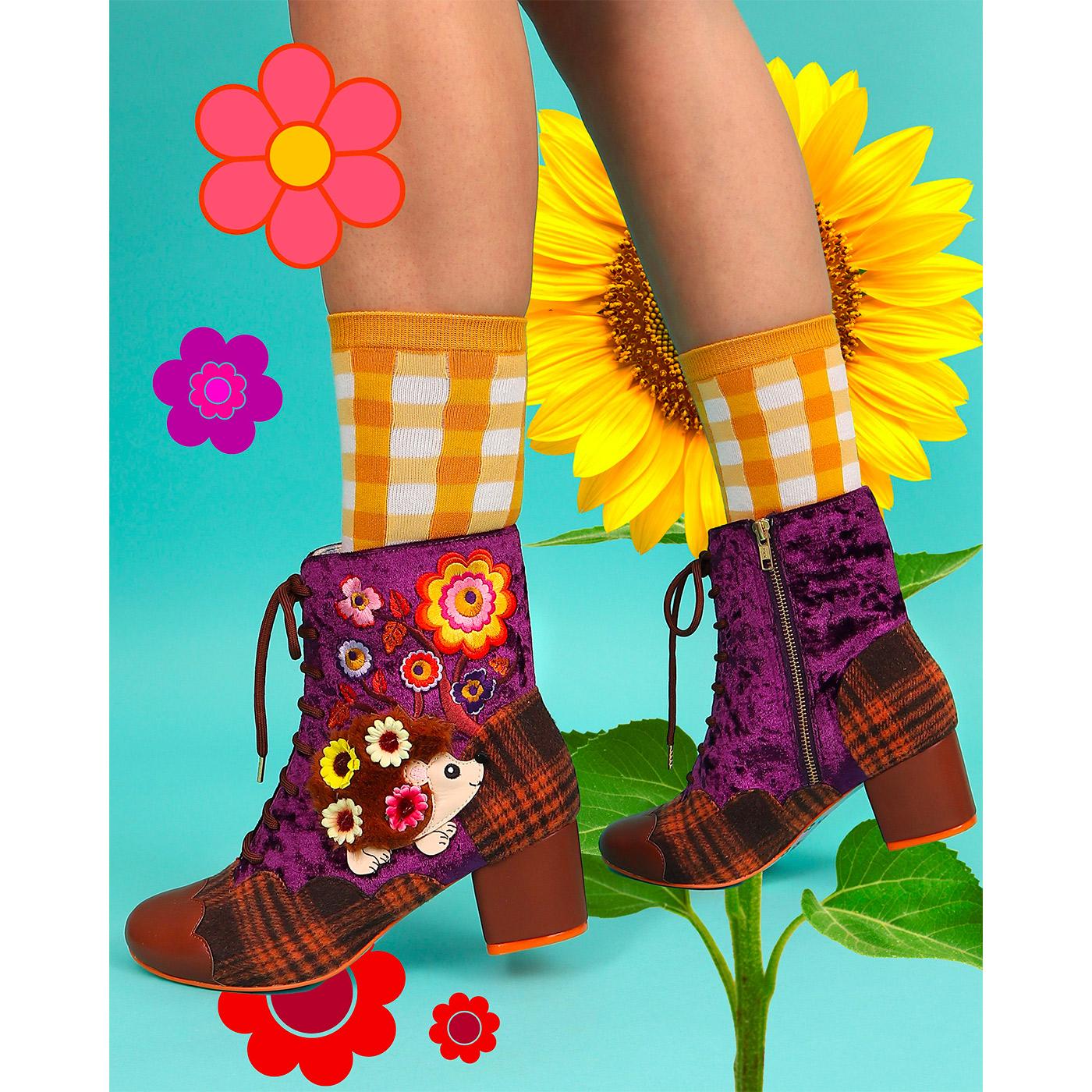 Hedge Hugs IRREGULAR CHOICE Hedghog Boots in Purple