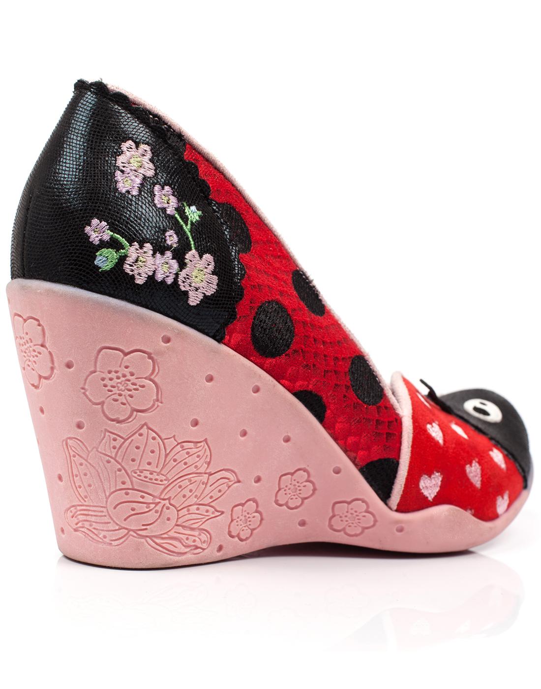IRREGULAR CHOICE Lady Bee Retro Ladybird Wedges Shoes Red