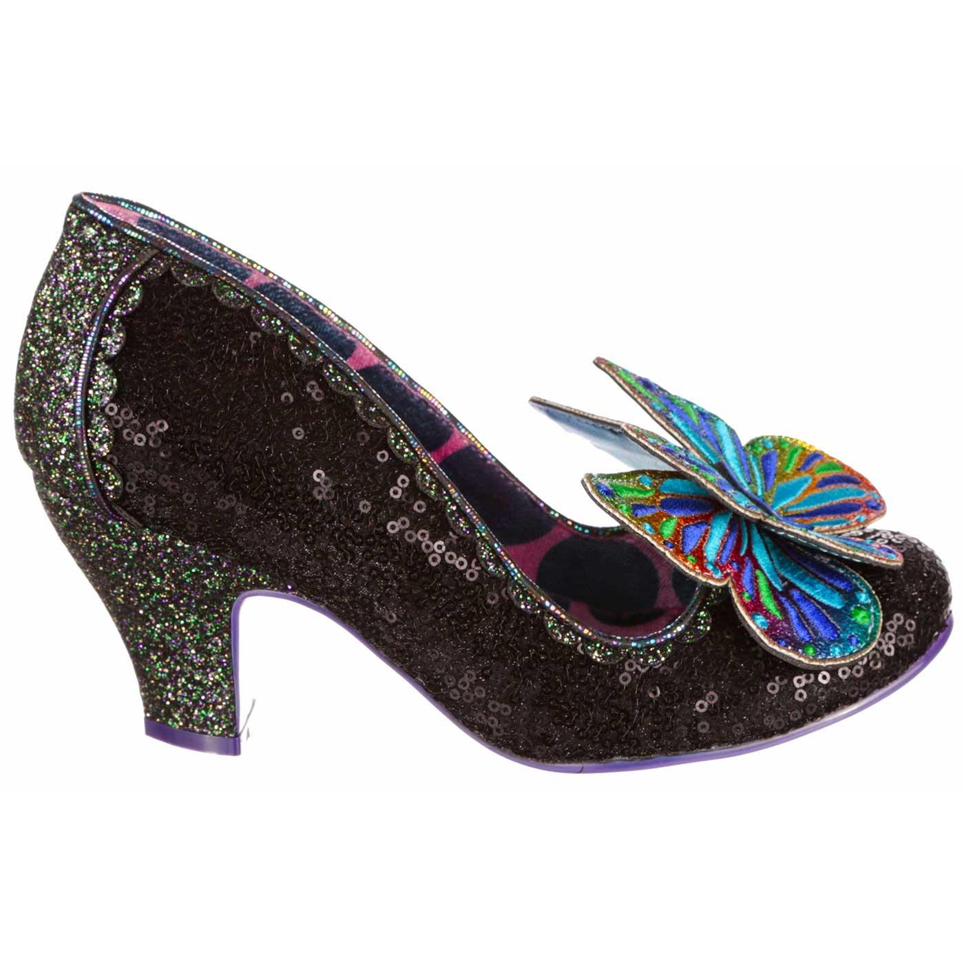 Irregular Choice Madam Mariposa Butterfly Mid Heels in Black