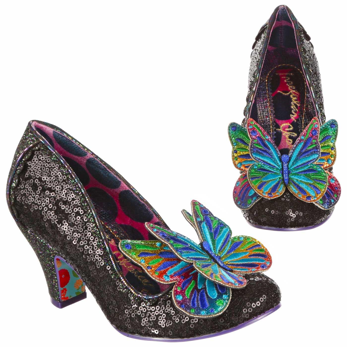 Irregular Choice Madam Mariposa Butterfly Mid Heels in Black