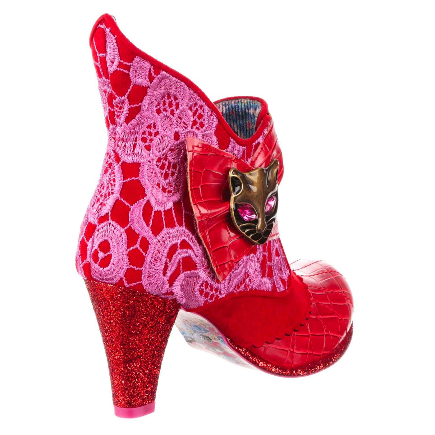 Irregular Choice Miaow Cat Ankle Boots in Red Pink