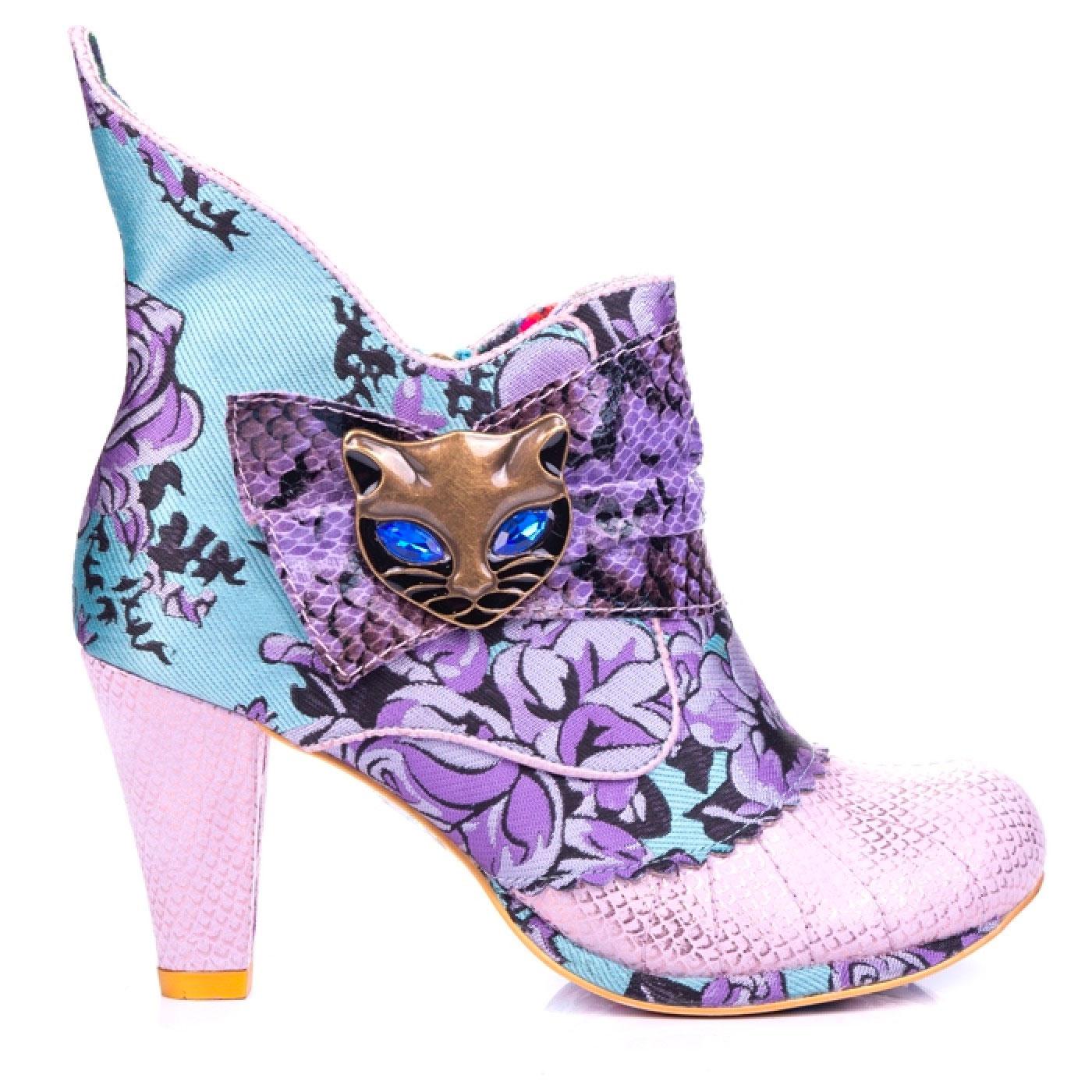 IRREGULAR CHOICE Miaow Retro Floral Cat Boot BLUE/PINK