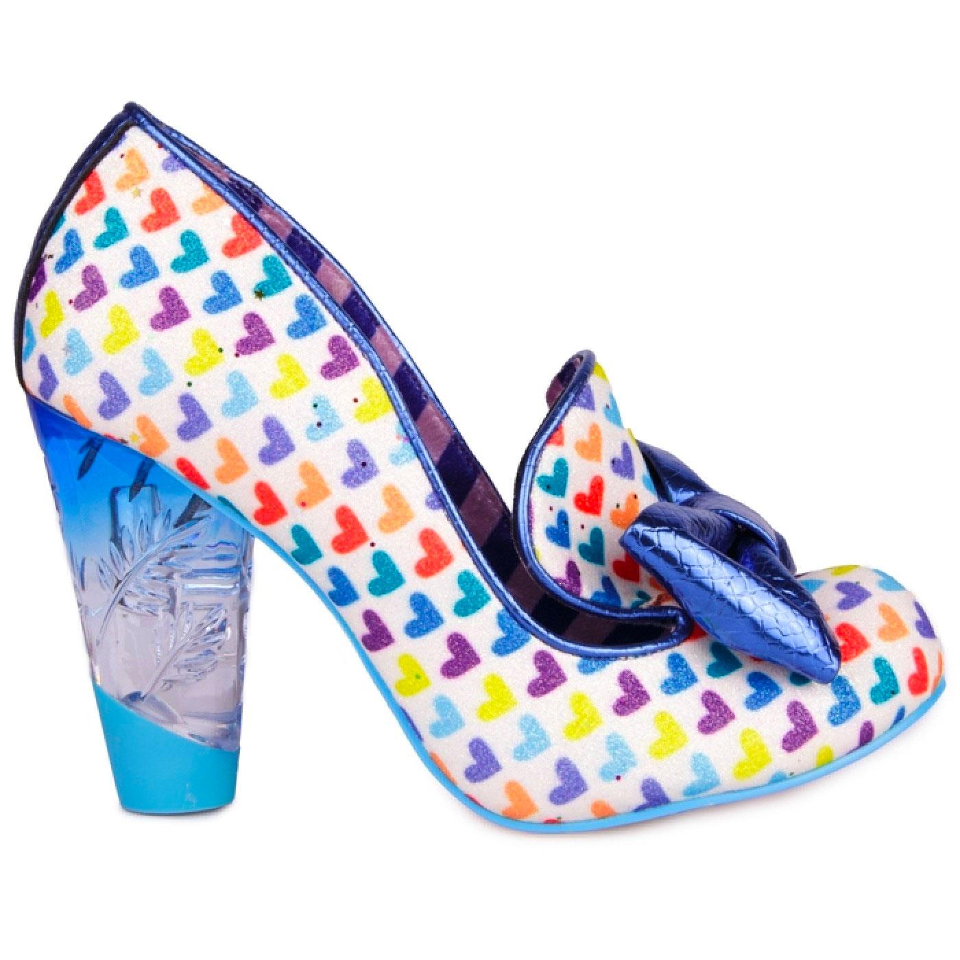 Ozzo IRREGULAR CHOICE Rainbow Love Heart Heels in Blue