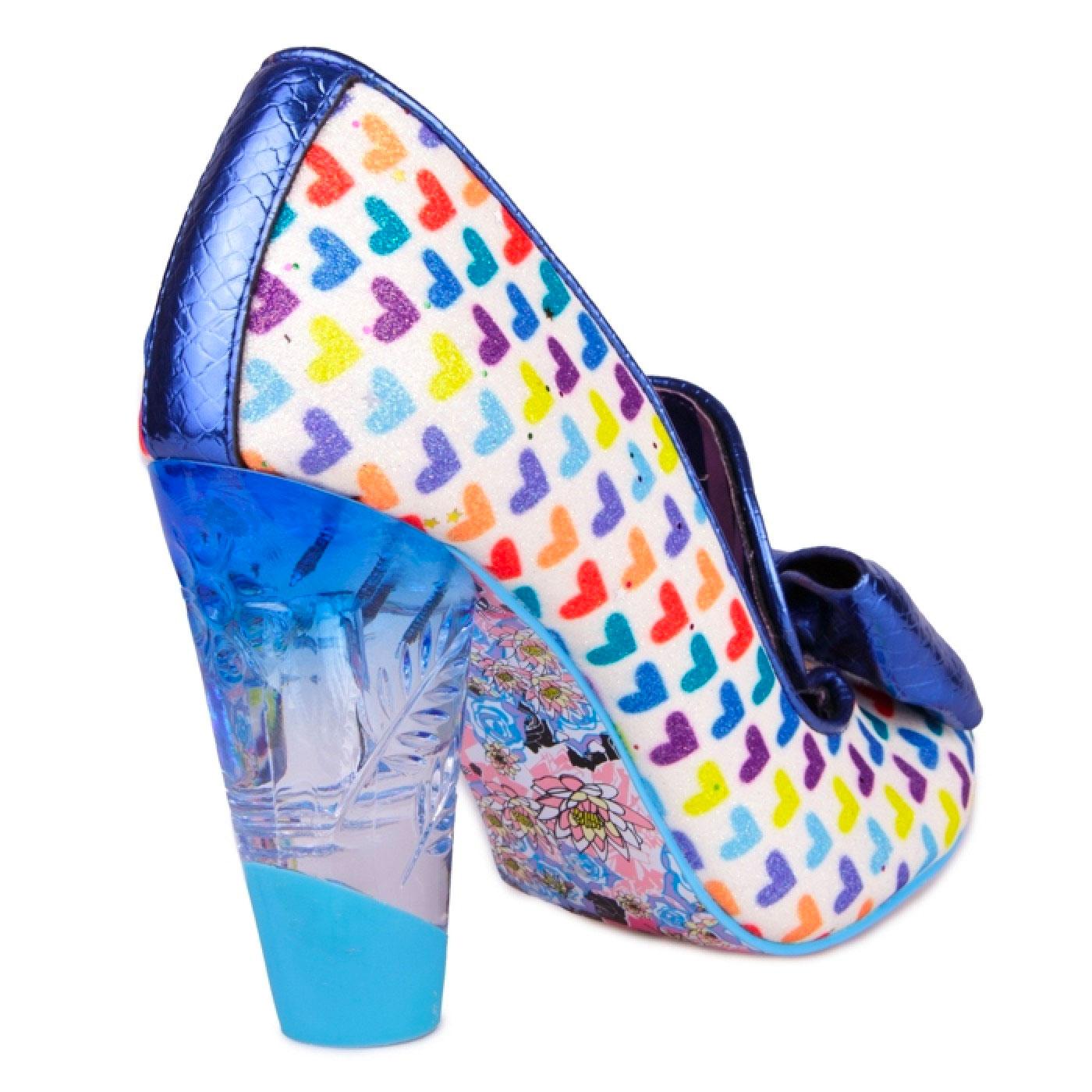 Ozzo IRREGULAR CHOICE Rainbow Love Heart Heels in Blue