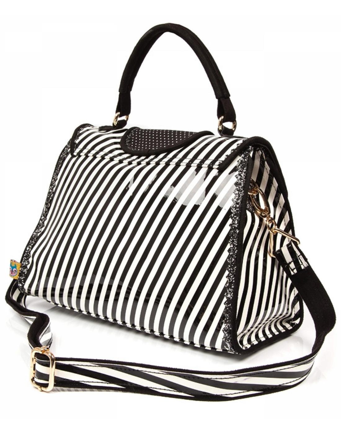 IRREGULAR CHOICE Peggy Retro Striped Box Handbag in Black