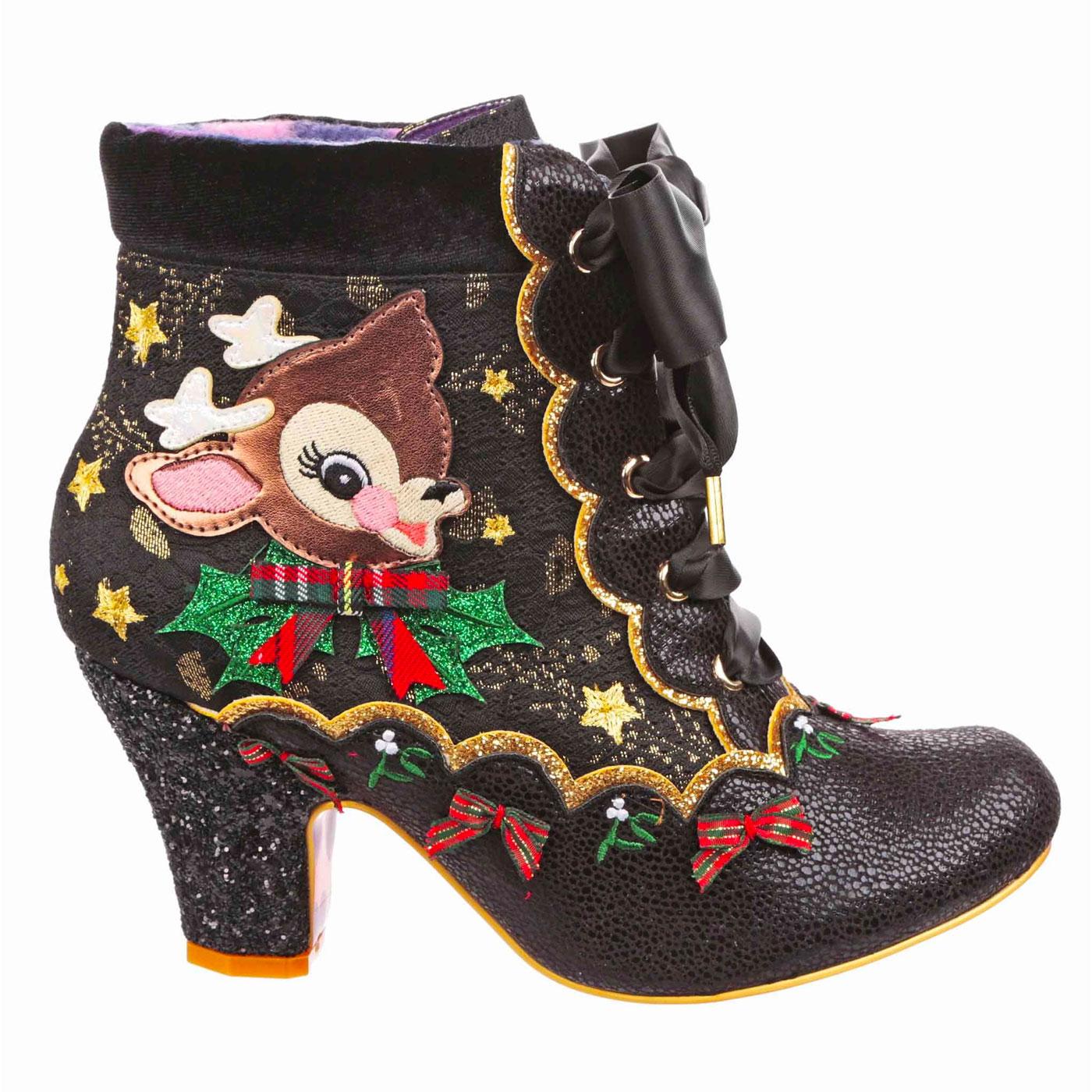 IRREGULAR CHOICE Reindeer Ride Christmas Heel Boots Black