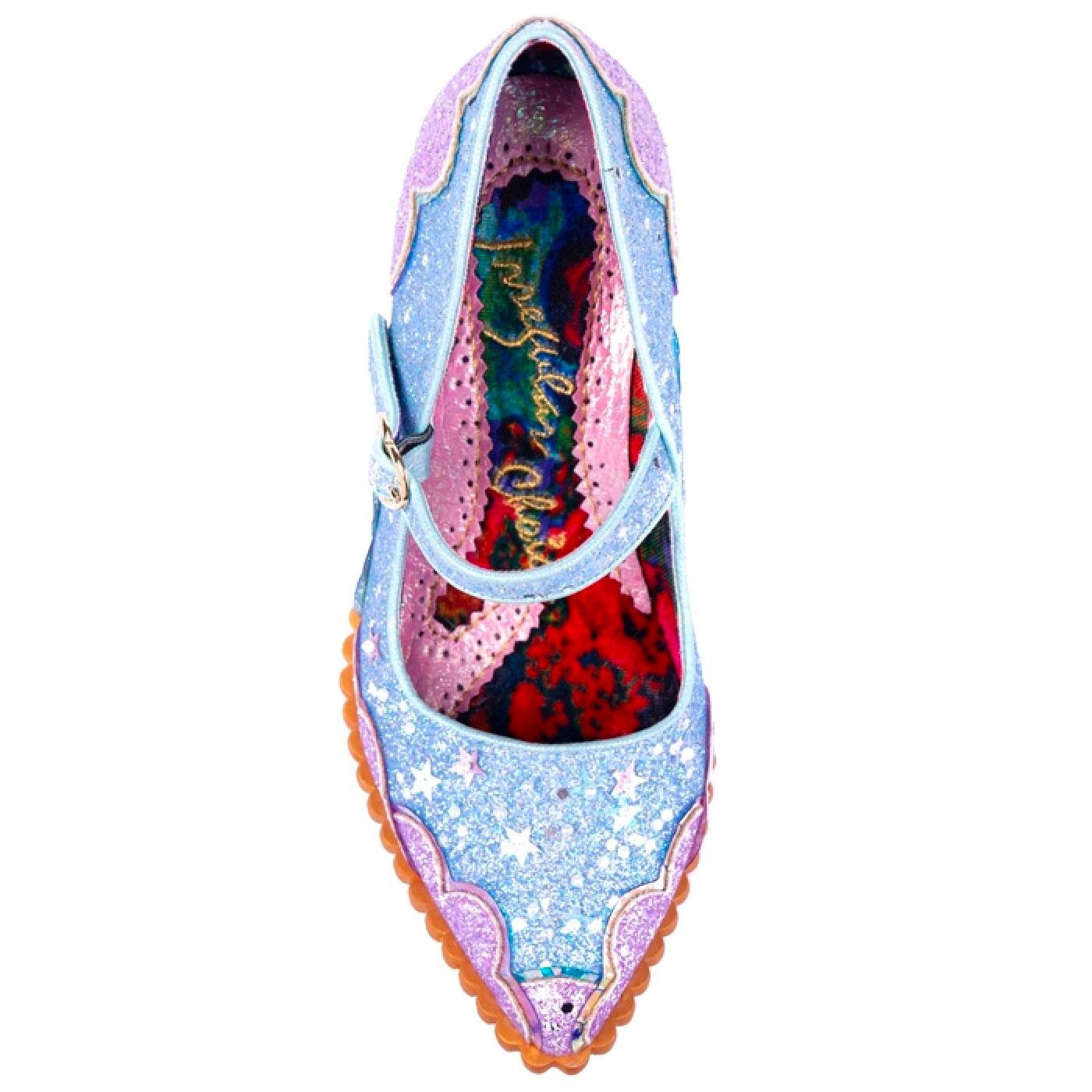 IRREGULAR CHOICE Shortie Bread Blue Glitter Pointed Heels