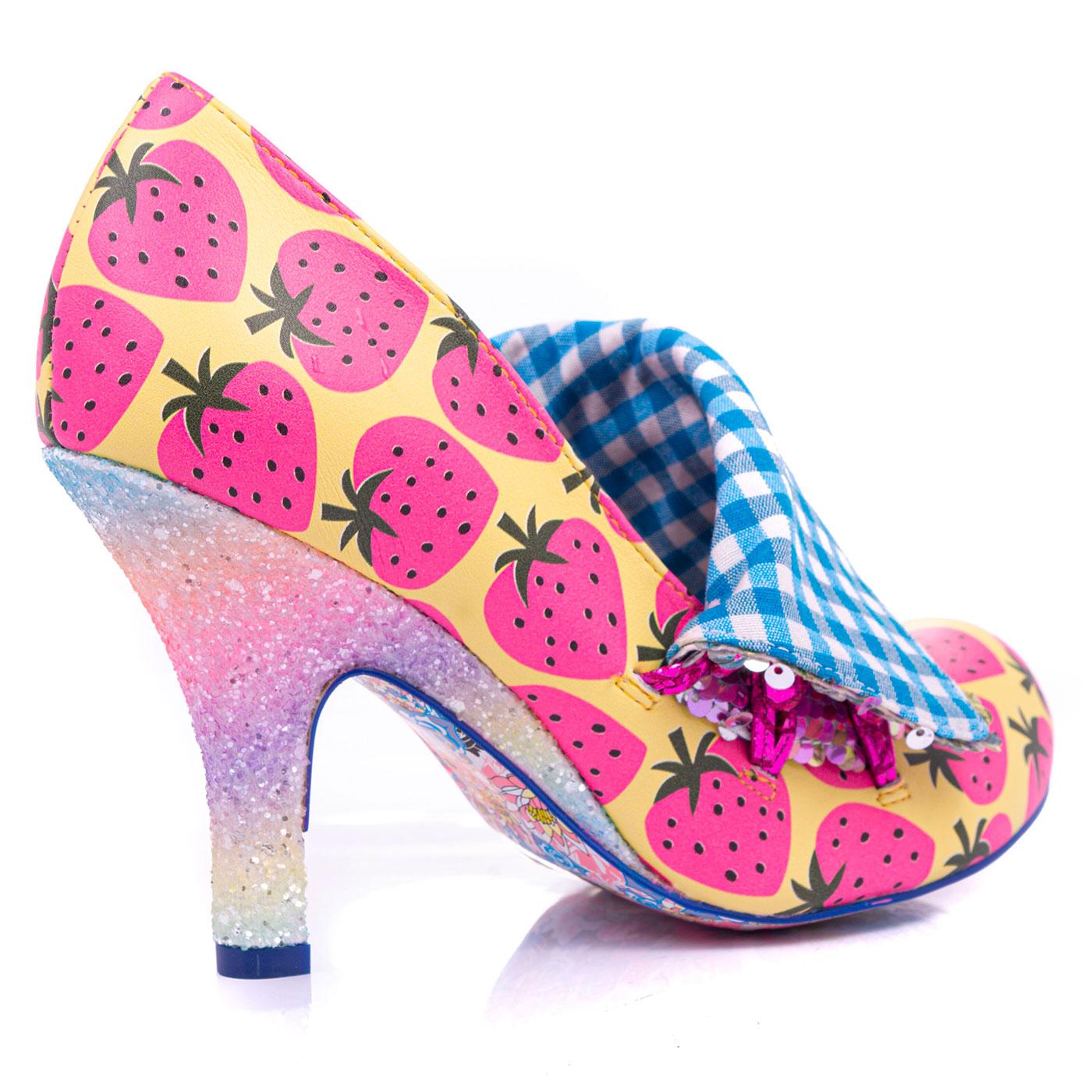 IRREGULAR CHOICE Flick Flack Strawberry Retro Heels in Yellow