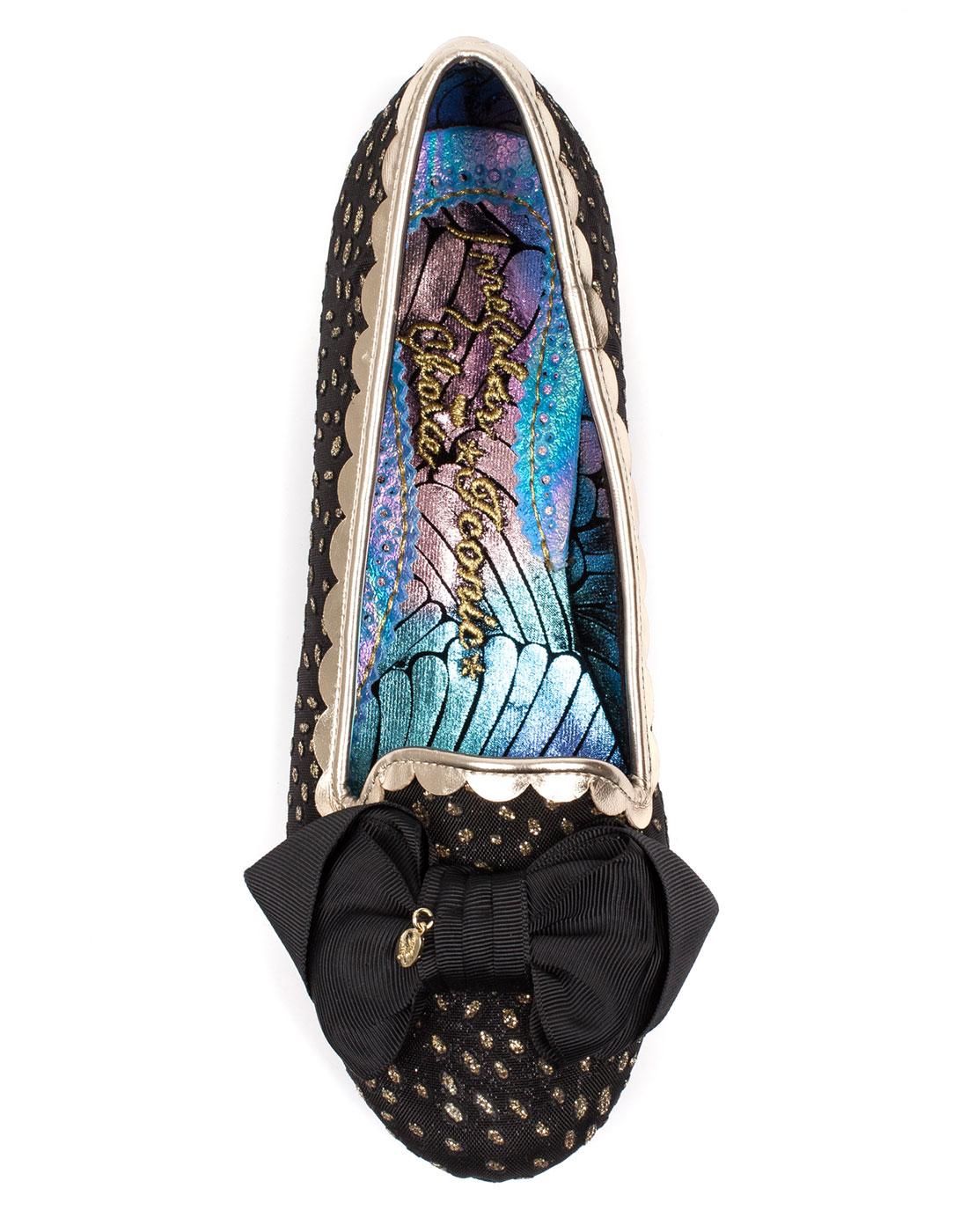 IRREGULAR CHOICE Sulu Retro Black And Gold Bow Flats