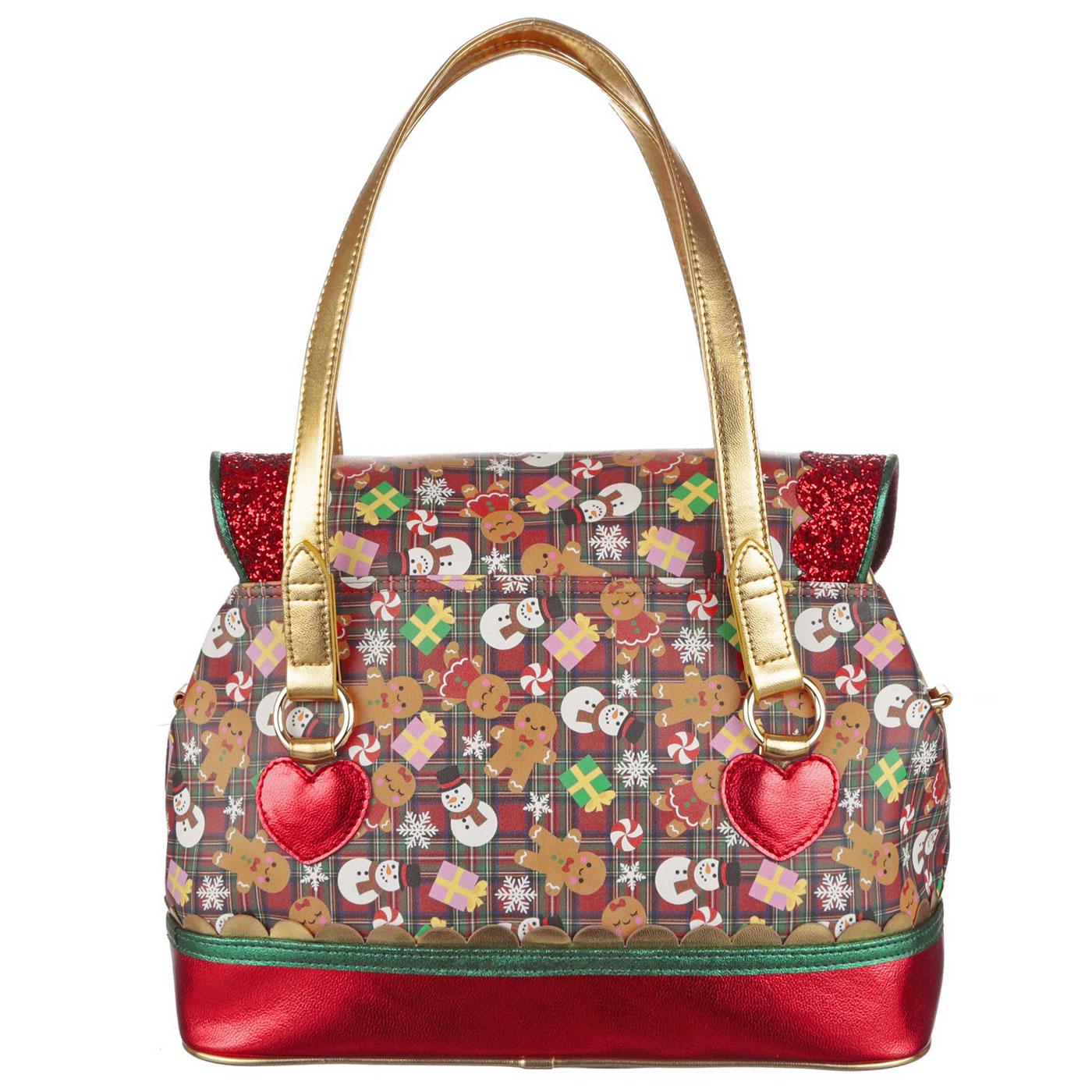 Irregular Choice Festive Tartan Heart Retro Tote Handbag in Red