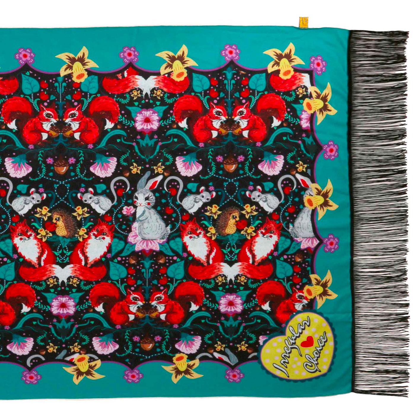 Irregular Choice Wintery Woods Large Wrap Fringed Scarf Black