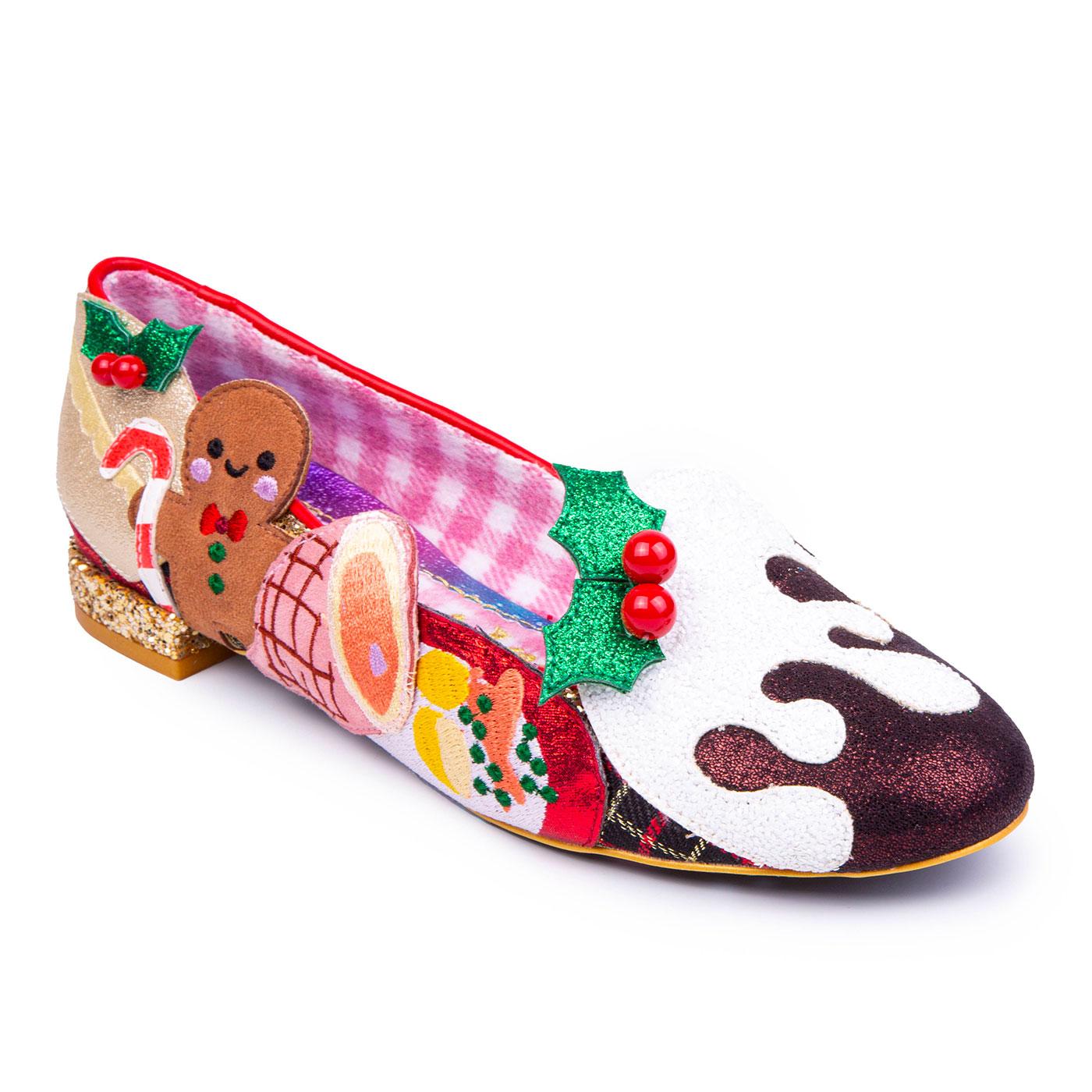 IRREGULAR CHOICE Xmas Lunch Christmas Pudding Festive Flats