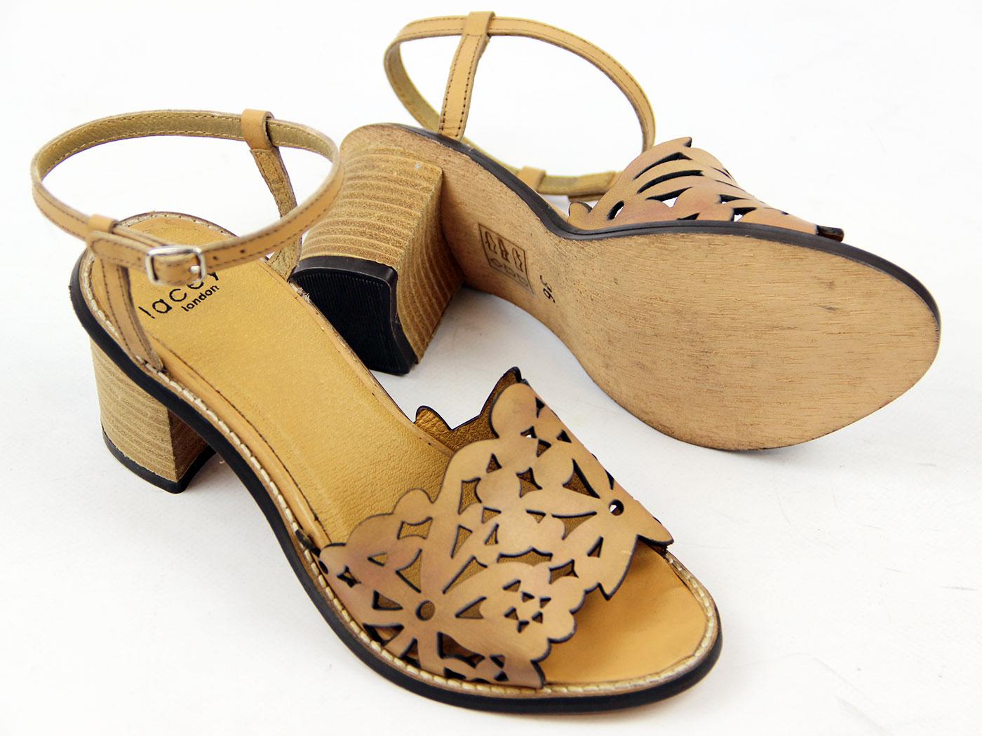 LACEYS Danielle Cutouts Retro 60s Vintage Floral Sandals Natural