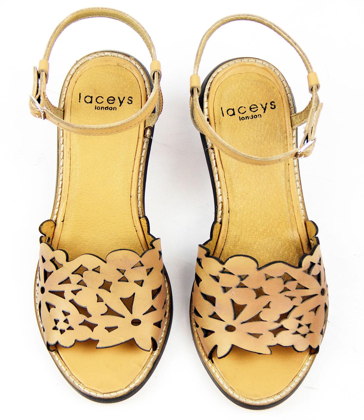LACEYS Danielle Cutouts Retro 60s Vintage Floral Sandals Natural