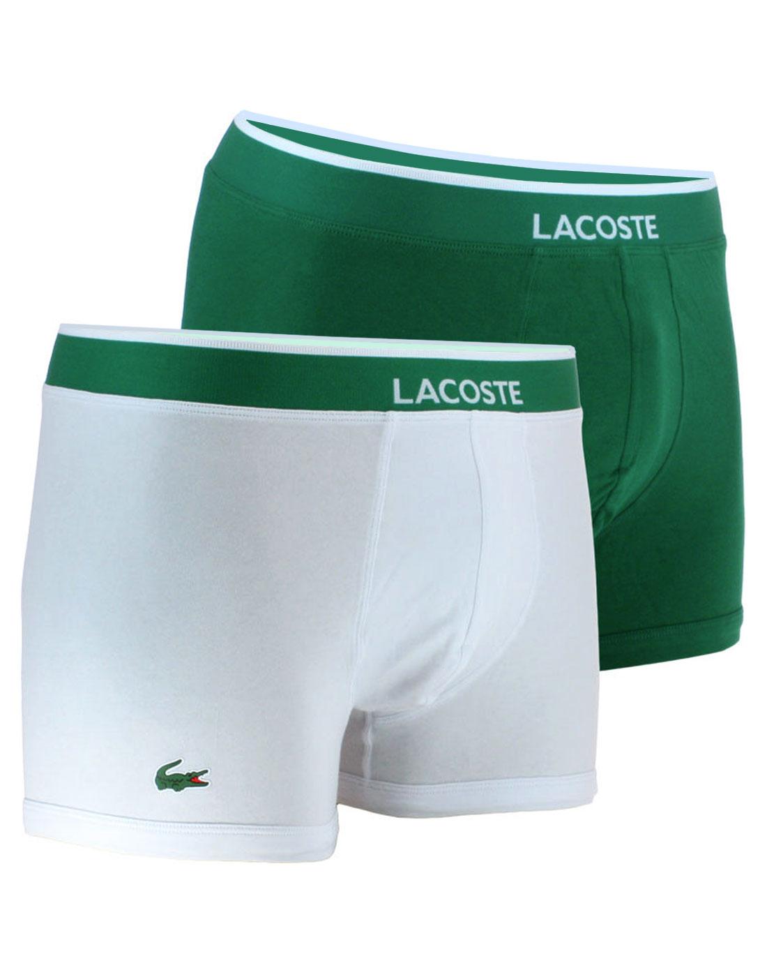 LACOSTE Men's 2 Pack Boxed Cotton Stretch Logo Trunks White/Green