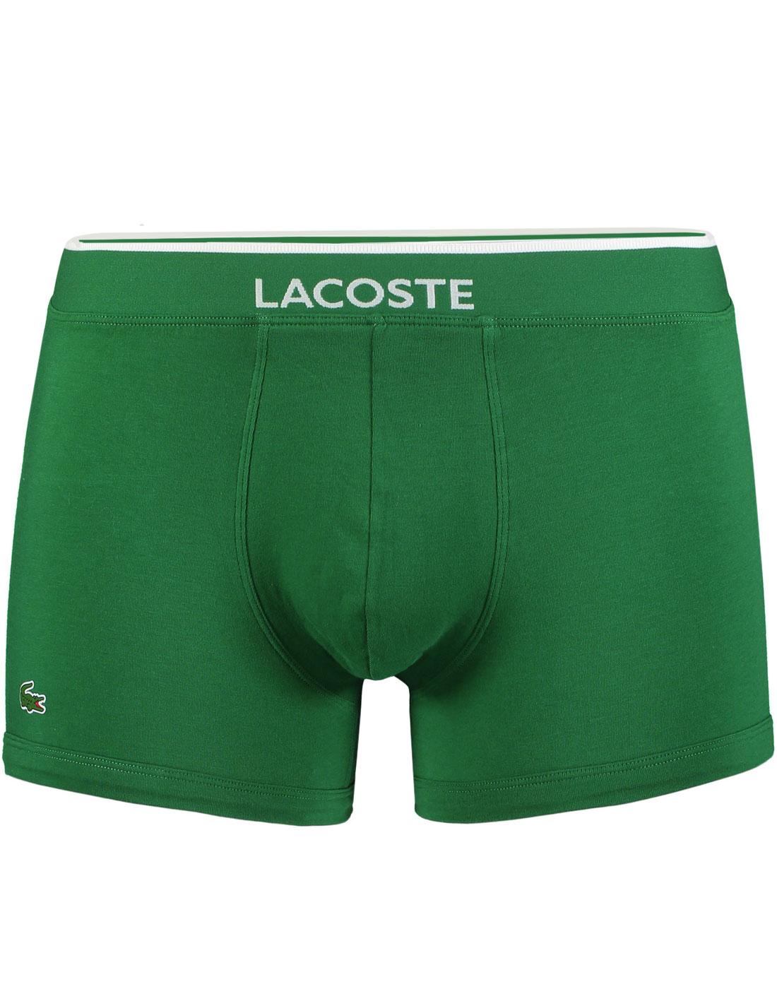 LACOSTE Men's 2 Pack Boxed Cotton Stretch Logo Trunks White/Green