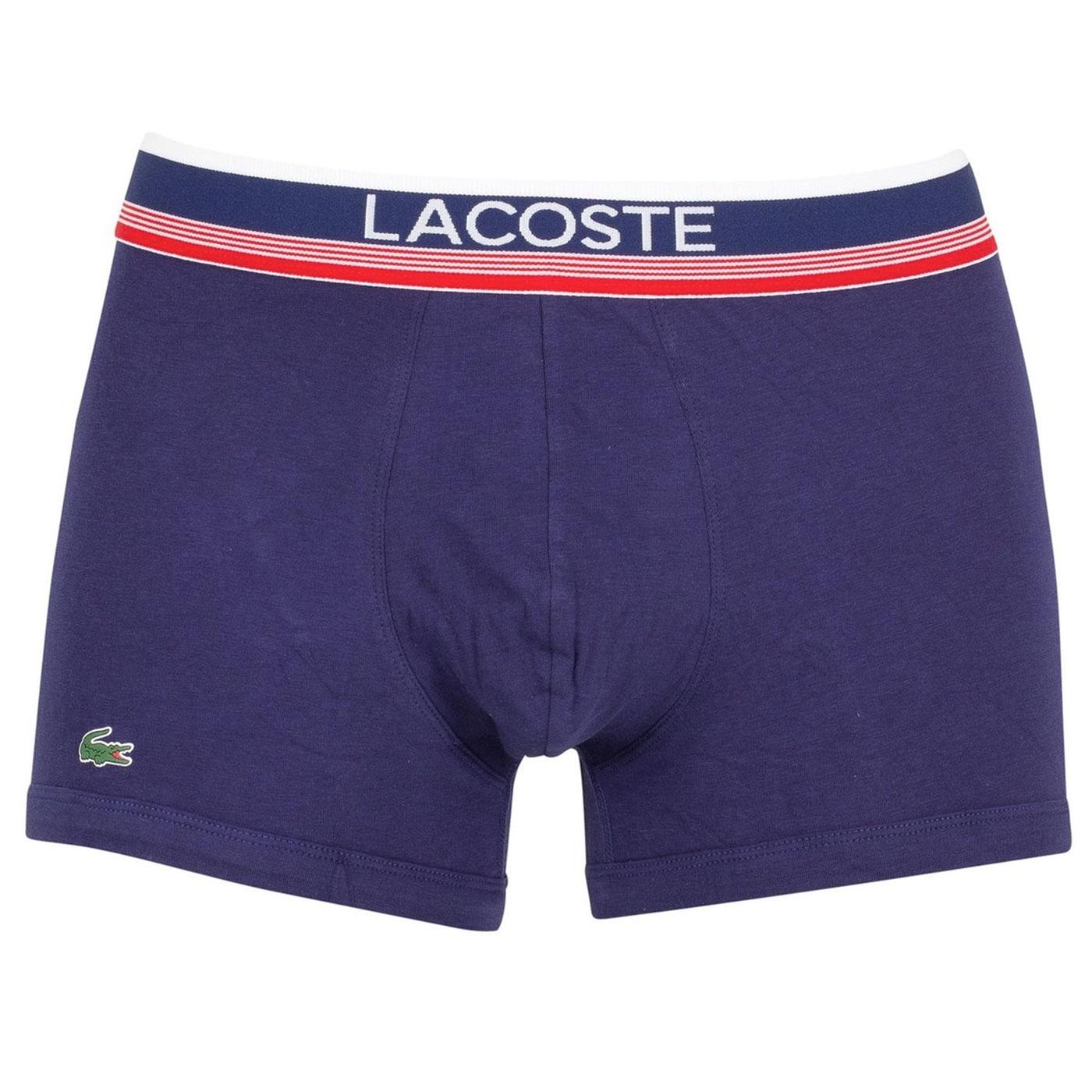 + LACOSTE 3 Pack Stripe Band Trunks in Red/Navy/Grey