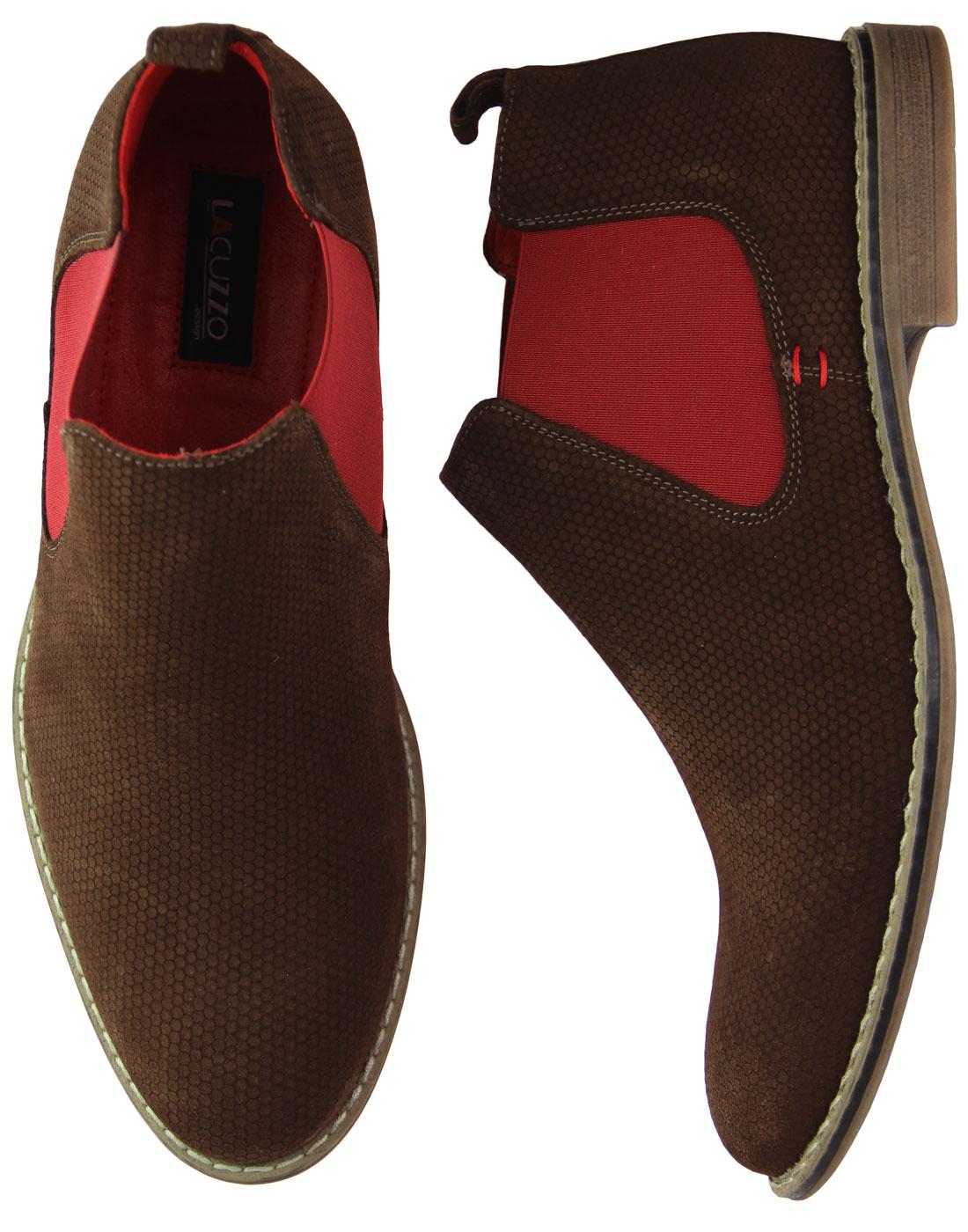 LACUZZO Mod Atom Embossed Suede Chelsea Boots Brown