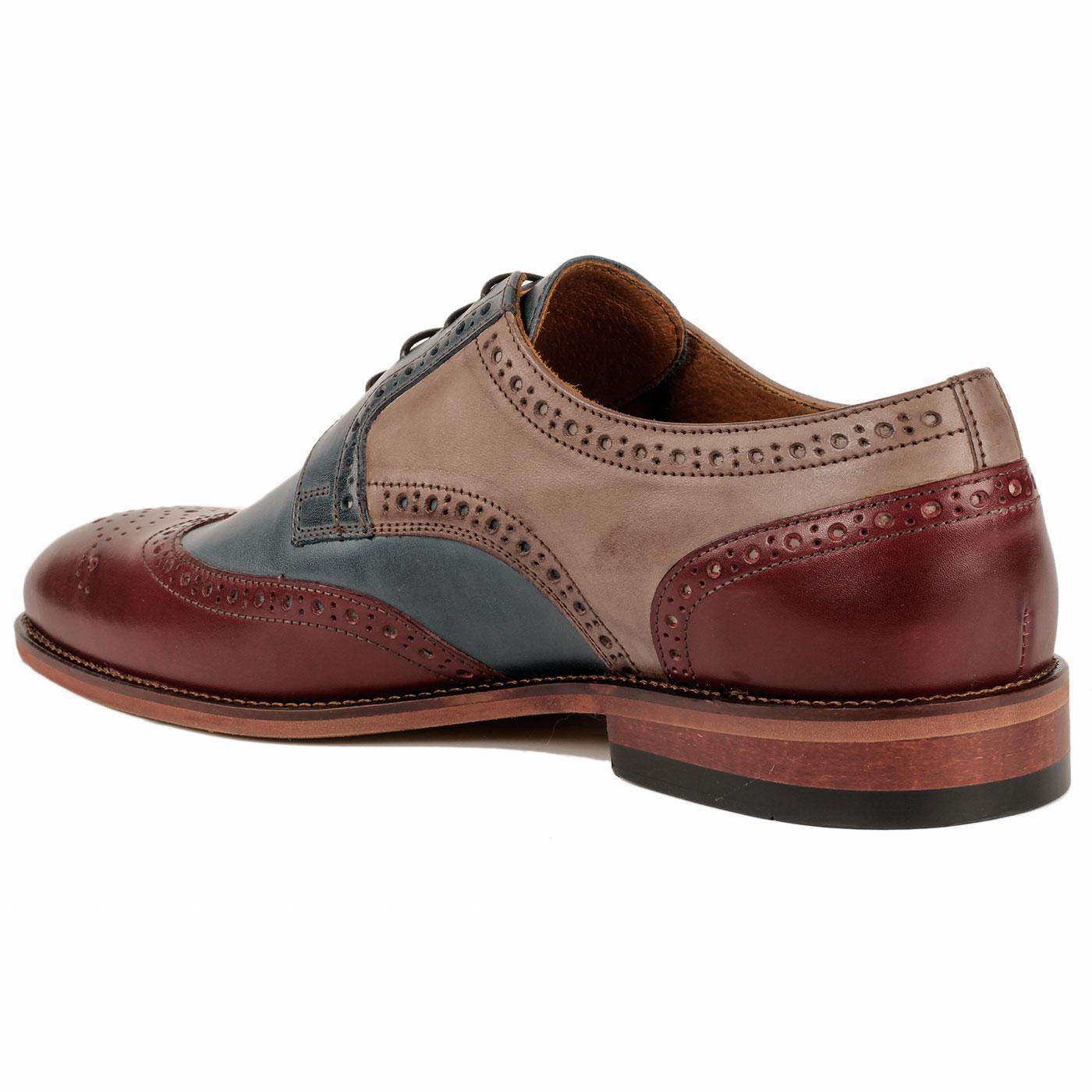 LACUZZO Retro 60s Mod Tr-Colour Brogue Shoes in Claret