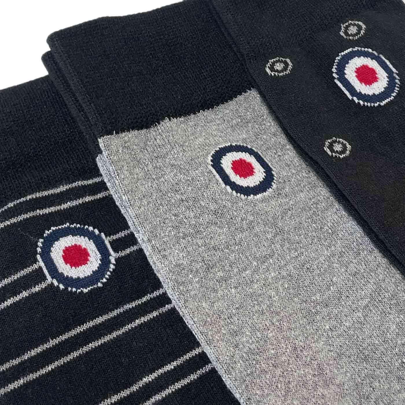 Lambretta Clothing Three Pack Men's Target Socks Black Grey
