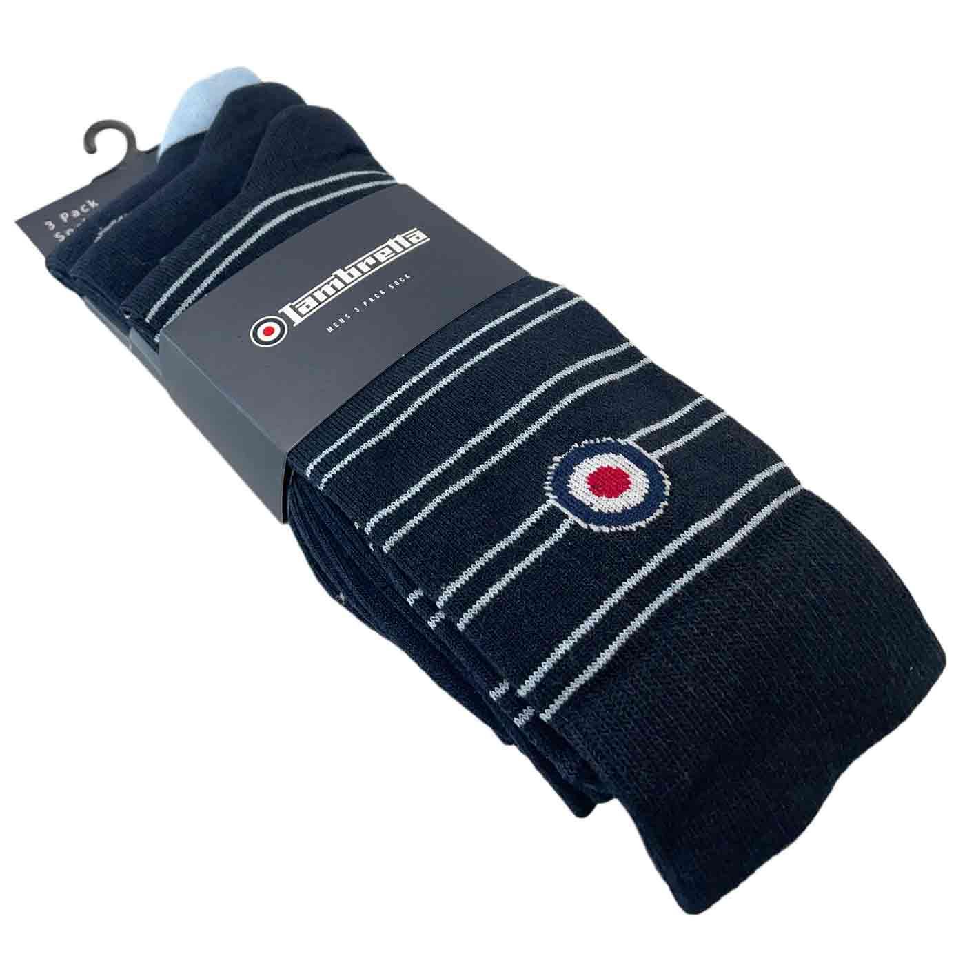 Lambretta Clothing Three Pack Men's Paisley Socks in Navy Sky