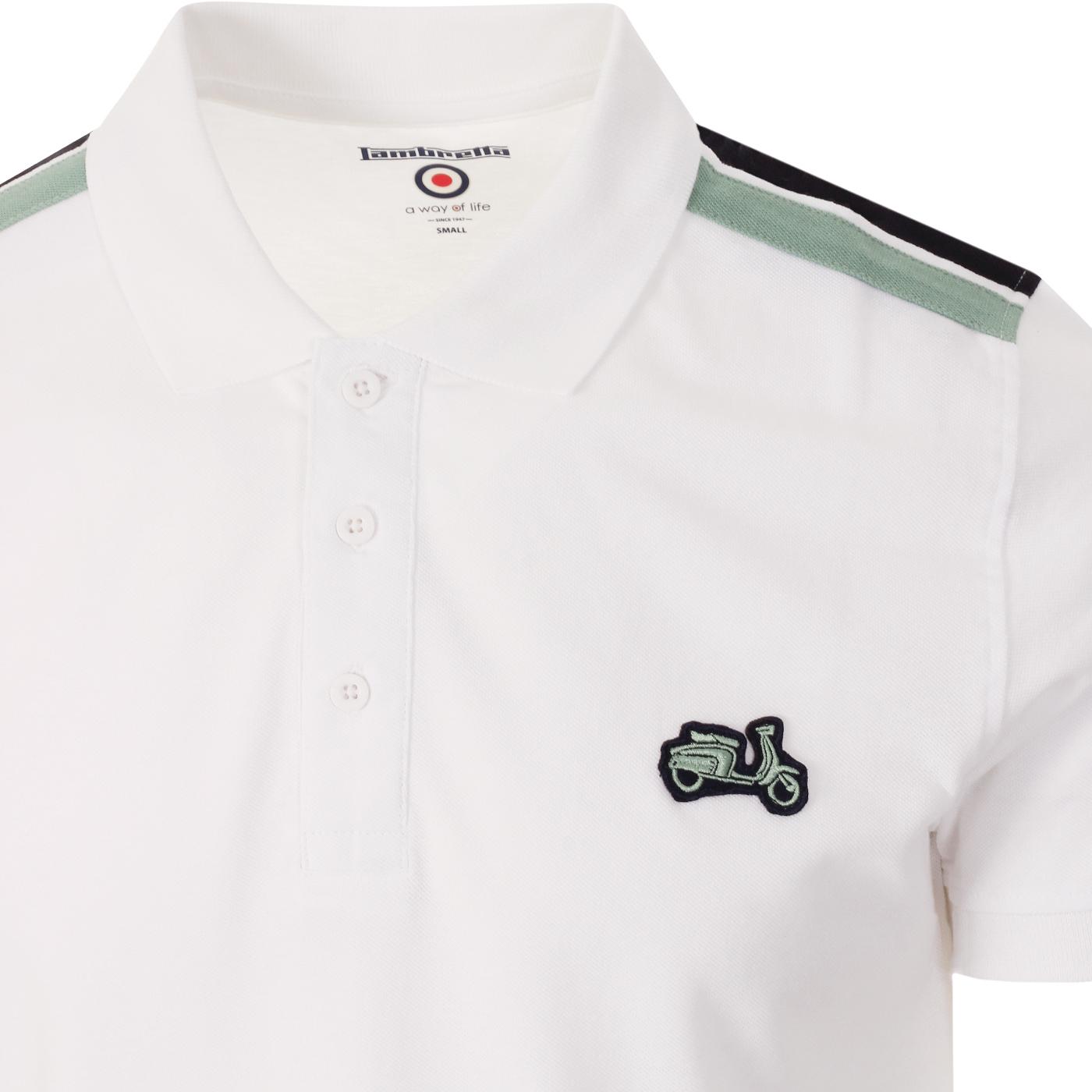 LAMBRETTA Retro Mod Sports Stripe Scooter Polo Top in White