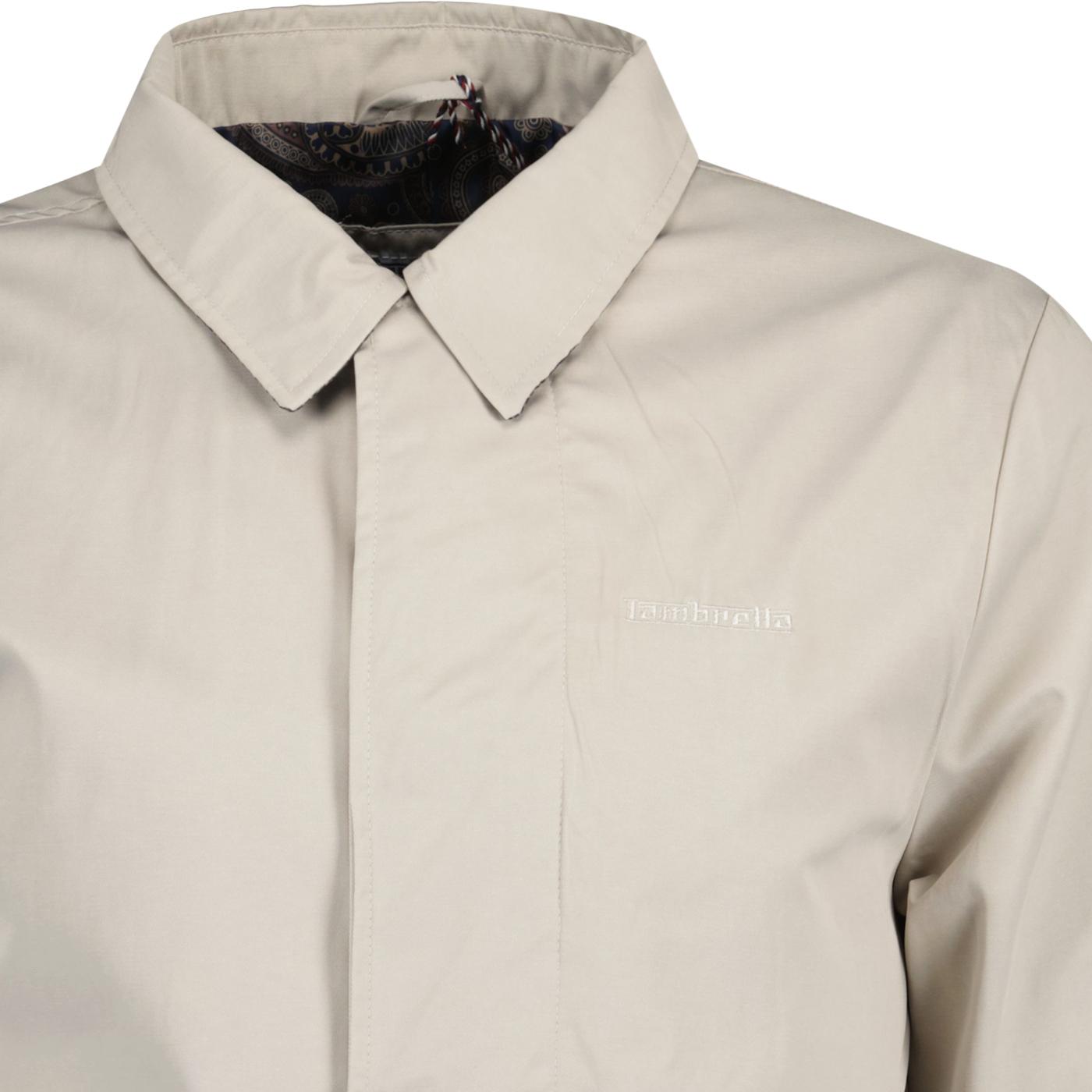 LAMBRETTA Clothing Retro Mod Coated Mac Raincoat in Stone