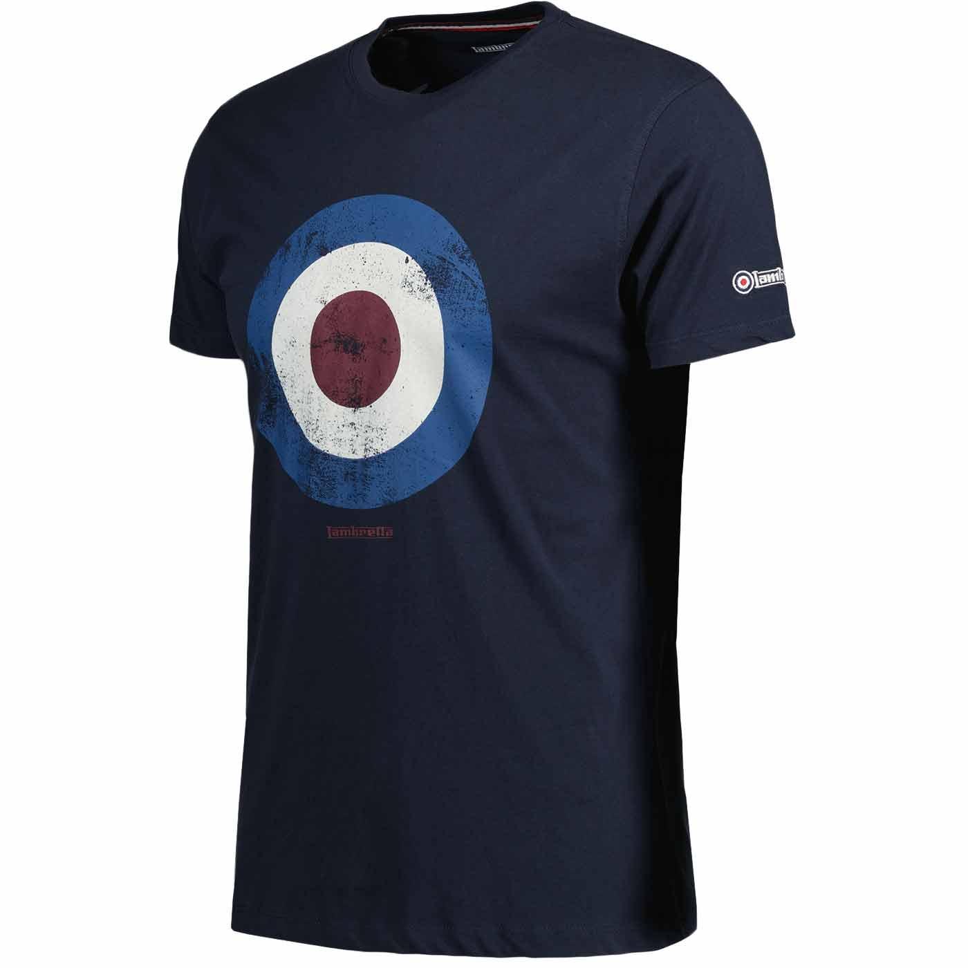 LAMBRETTA Retro Distressed Mod Target Tee in Navy