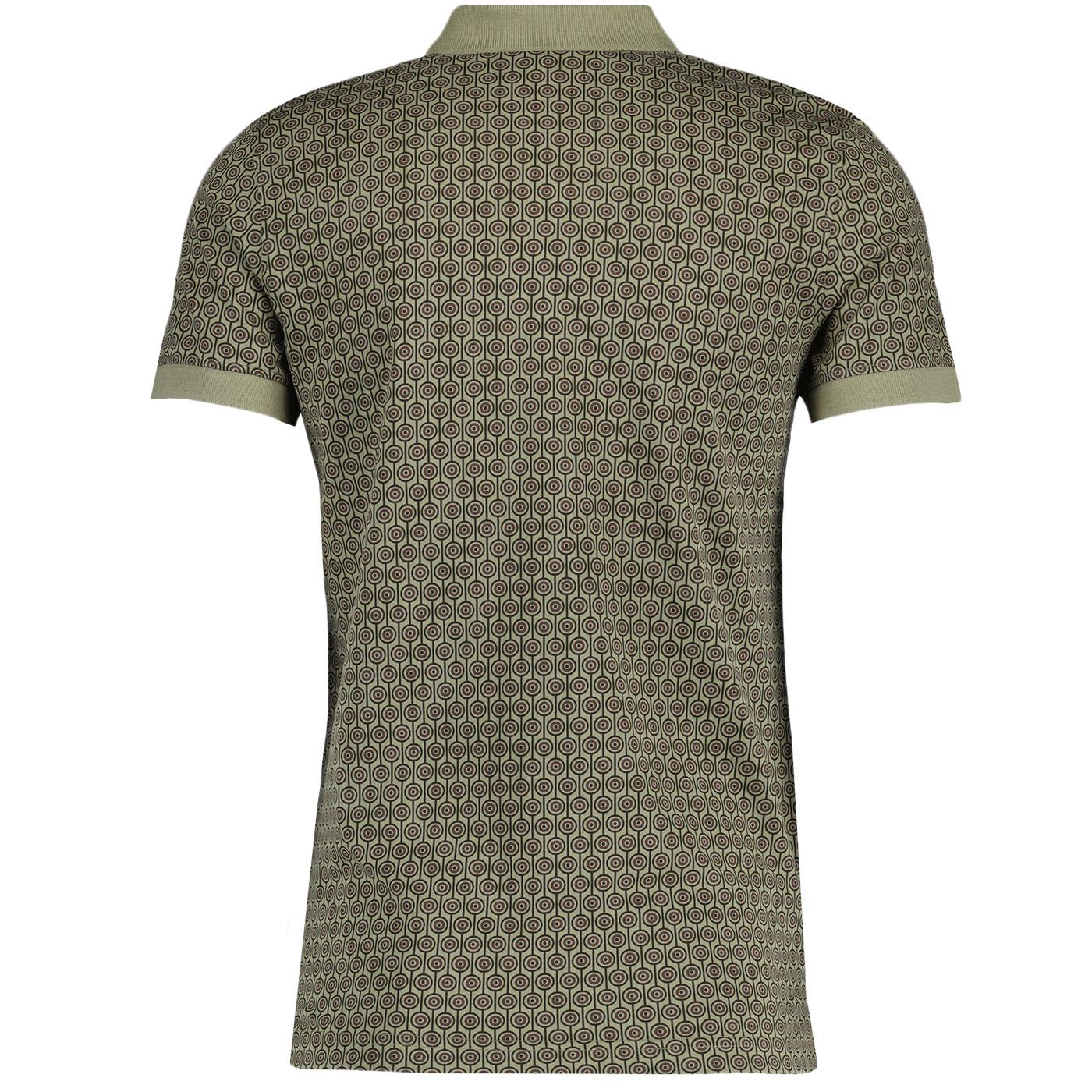 Lambretta Retro Mod Geo Roundel Print Polo Shirt Lichen Green