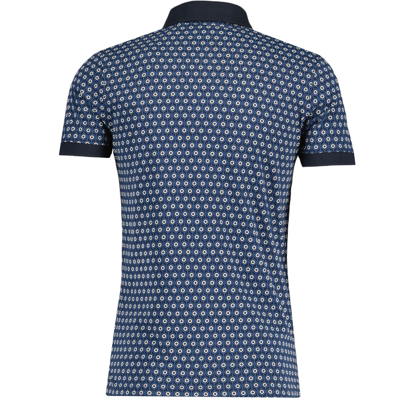 Lambretta Retro Mod Geo Roundel Print Polo Shirt in Navy Blue