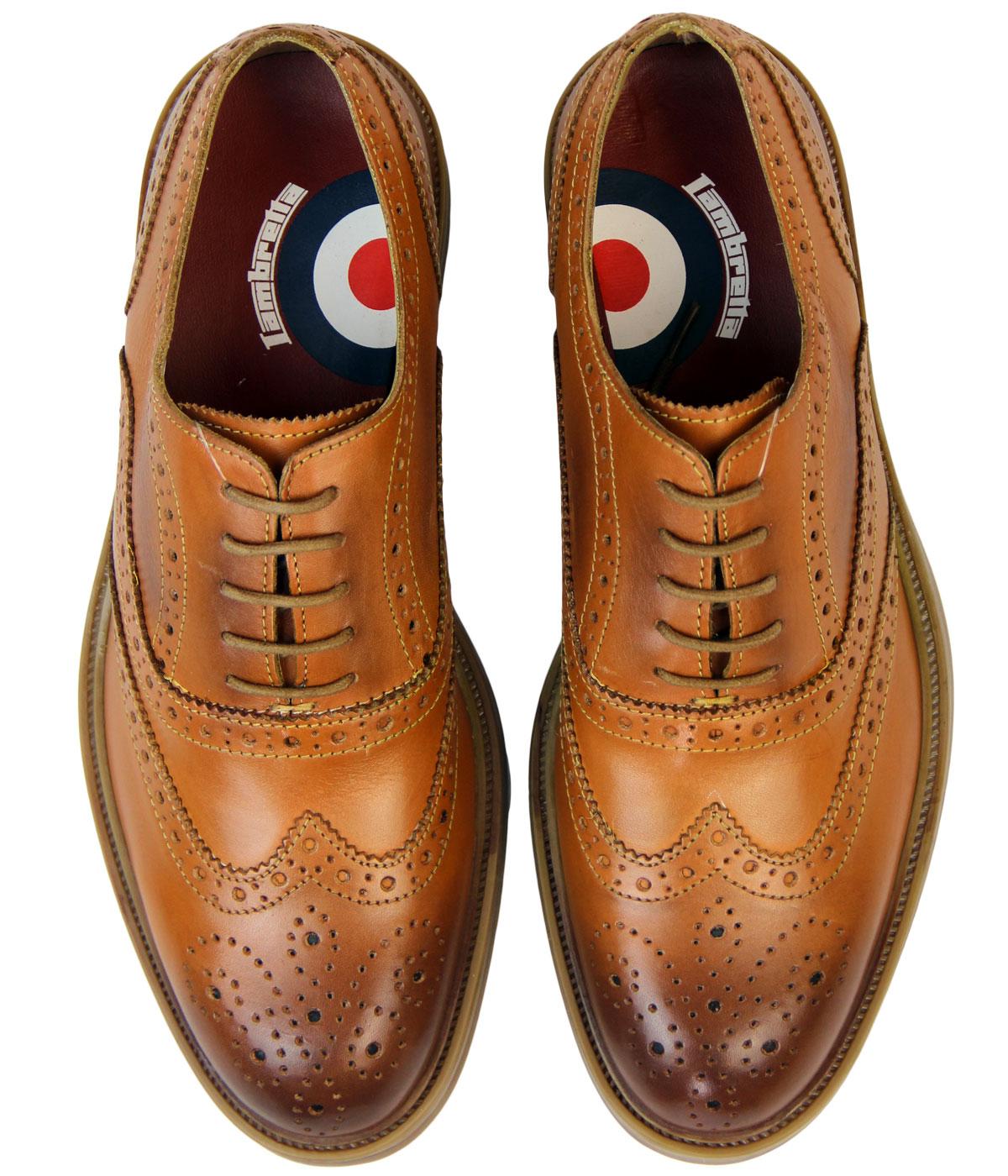 LAMBRETTA Jack Retro 60s Mod Leather Gibson Brogue Shoes Tan