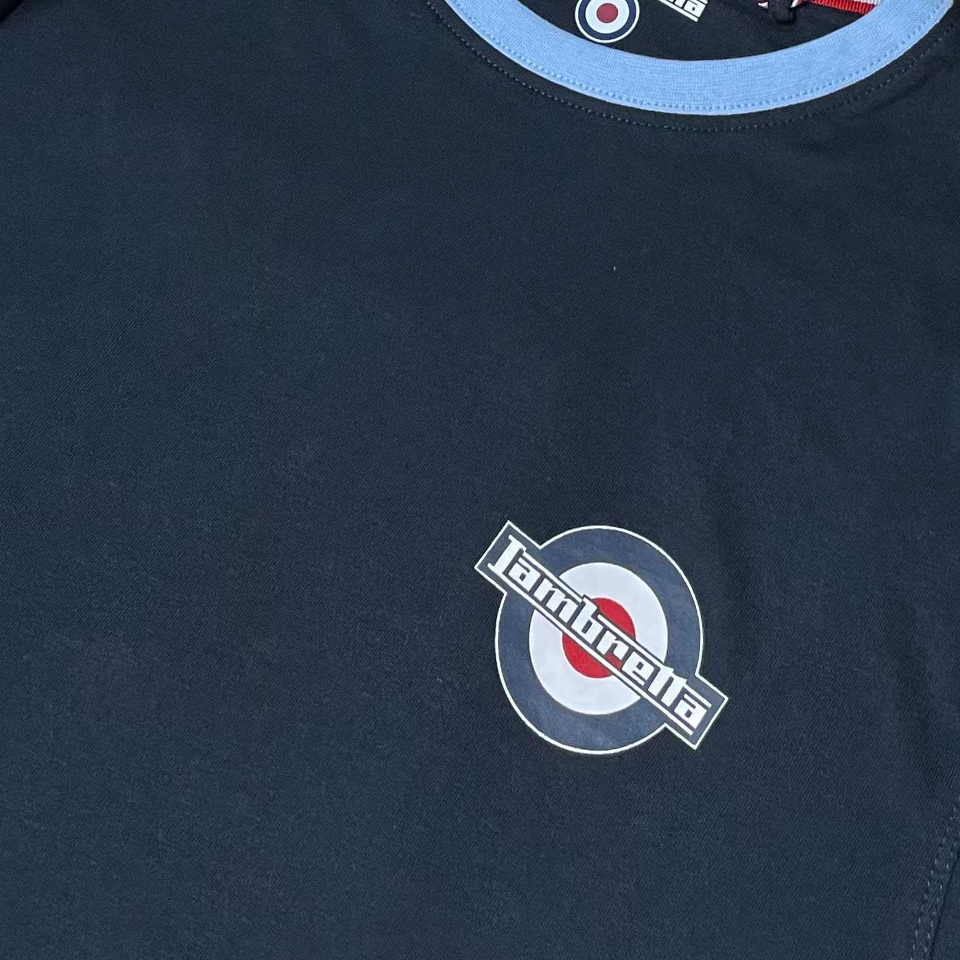 Lambretta Small Mod Target Logo Retro Ringer Tee in Navy Sky