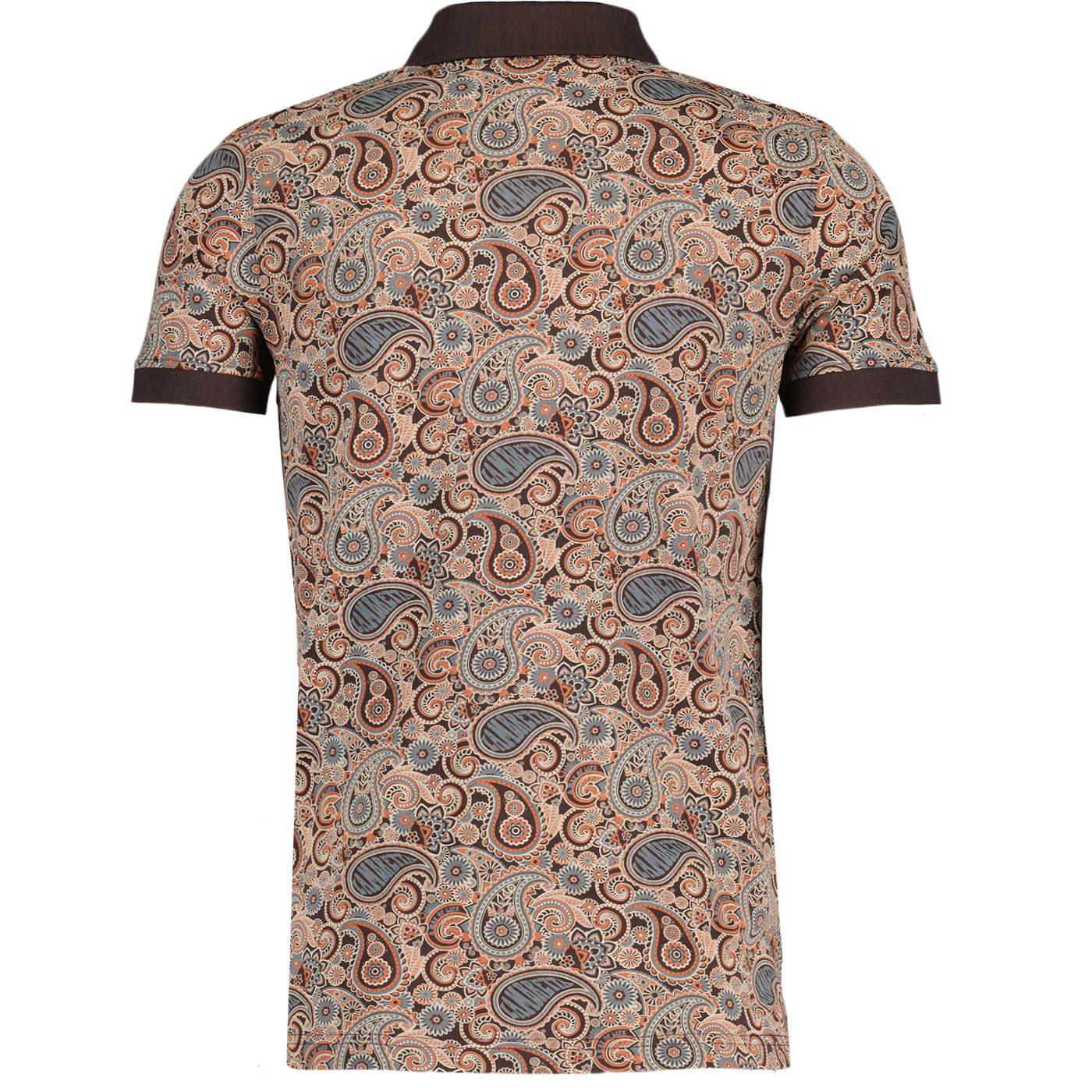LAMBRETTA Retro 60s Mod Paisley Brand Print Polo Shirt Java