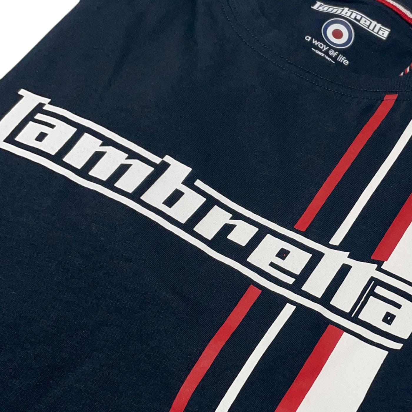 Lambretta Retro Racing Stripe Mod Crew Neck Tee in Navy Red