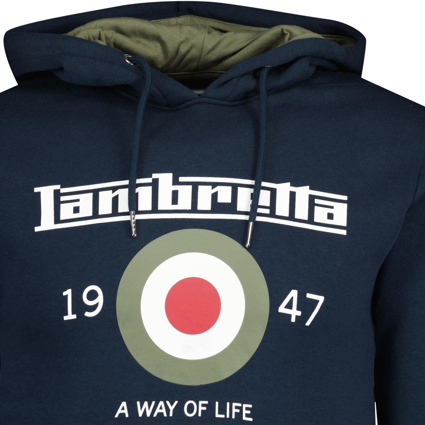 Lambretta Clothing retro Over the Head Mod Target Hoodie Navy