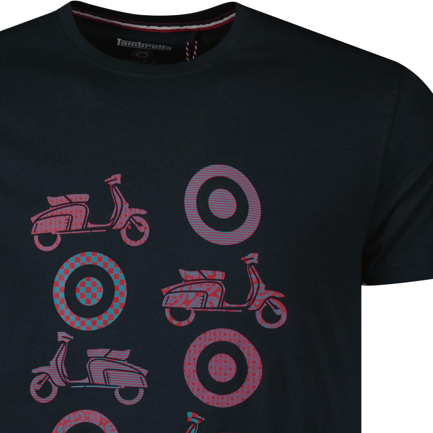 LAMBRETTA Multi Mod Target Scooter Print Tee in Navy
