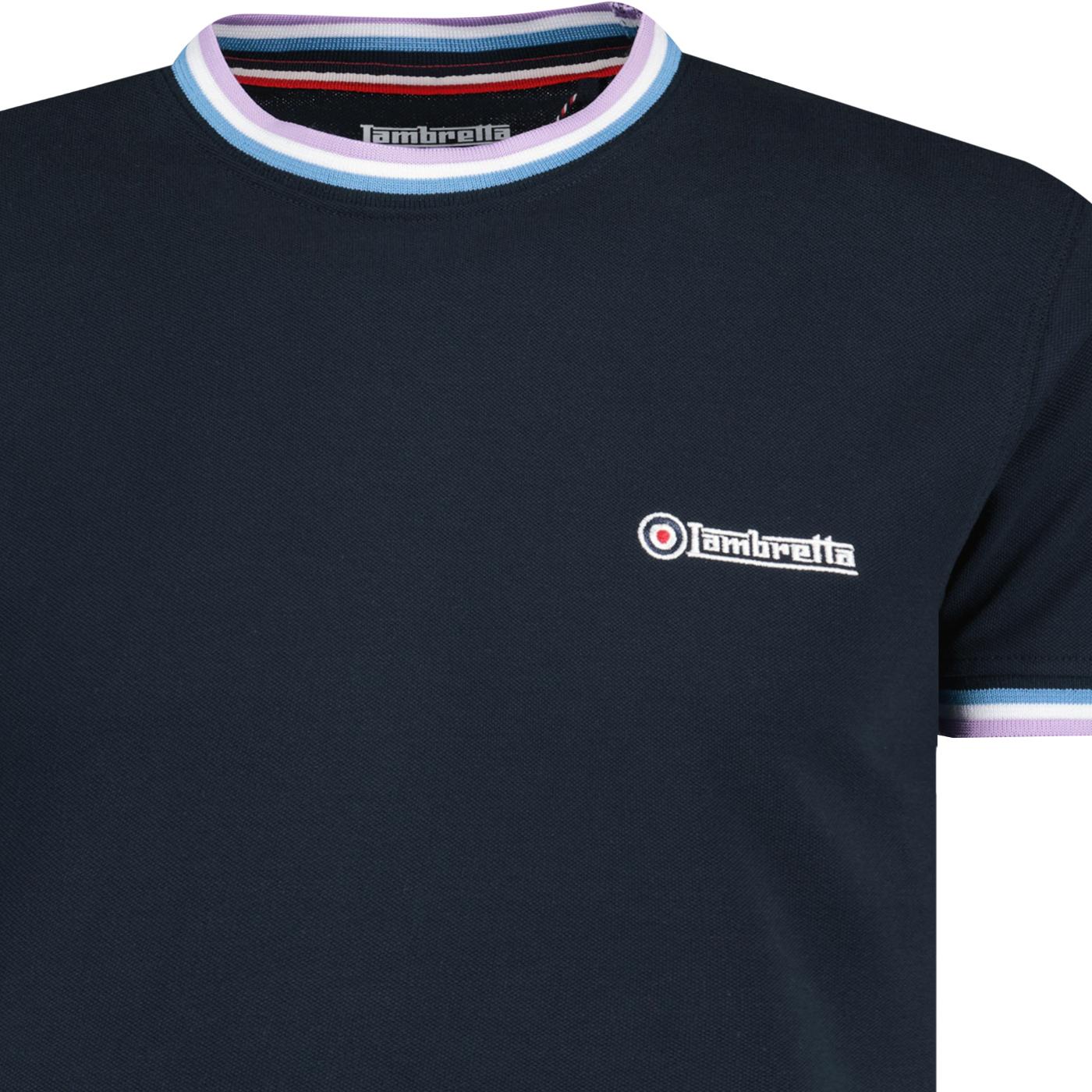 Lambretta Retro Mod Triple Tipped Pique Ringer T-shirt in Navy