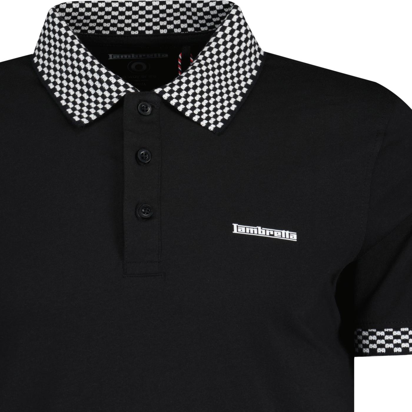 LAMBRETTA Retro '70s 2Tone Ska Checkerboard Polo in Black