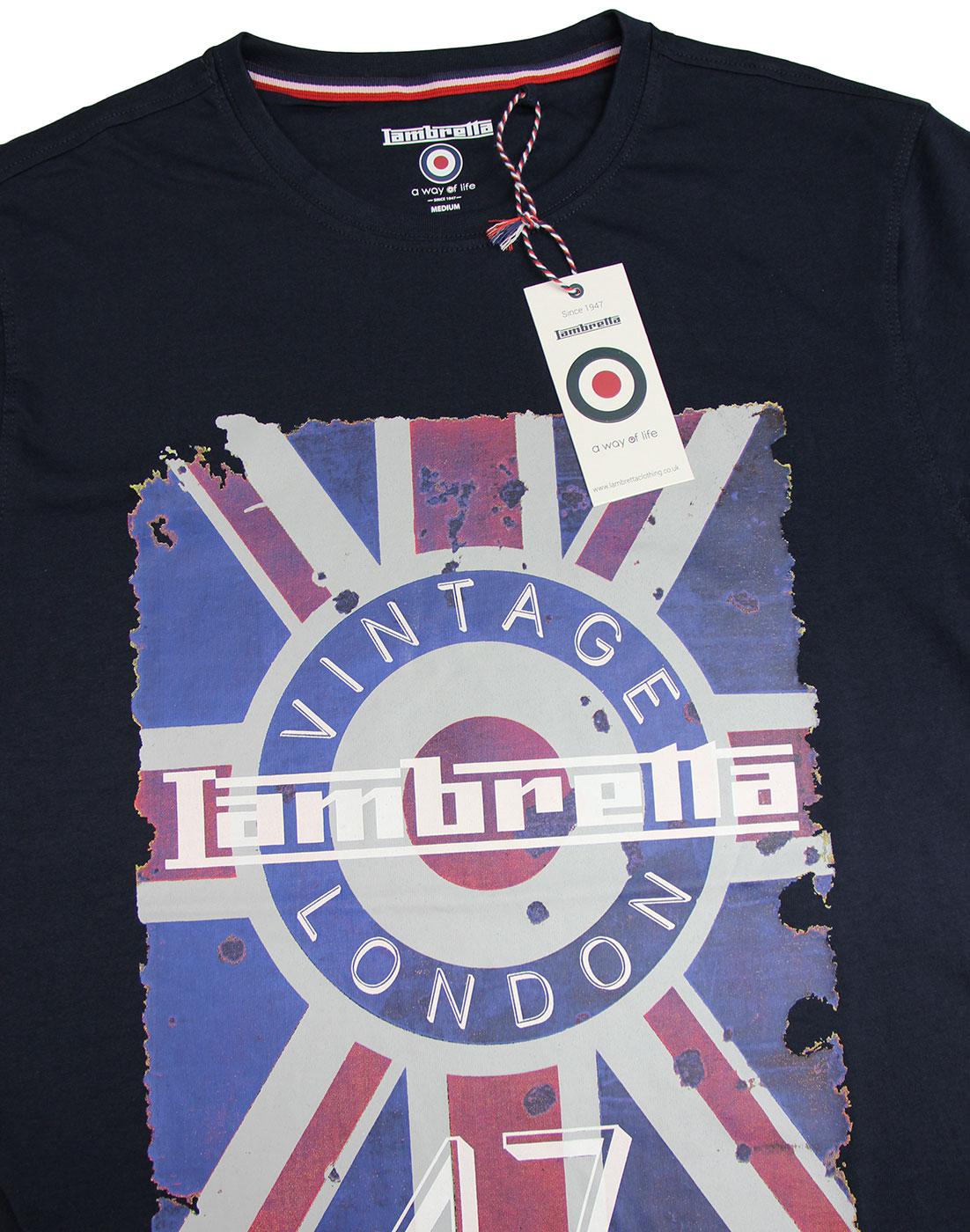 LAMBRETTA Retro Mod Target Union Jack Flag T-shirt in Navy