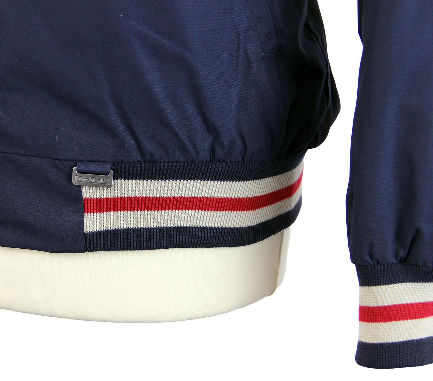 LAMBRETTA Retro Indie Mod Stripe Trim Monkey Jacket in Navy