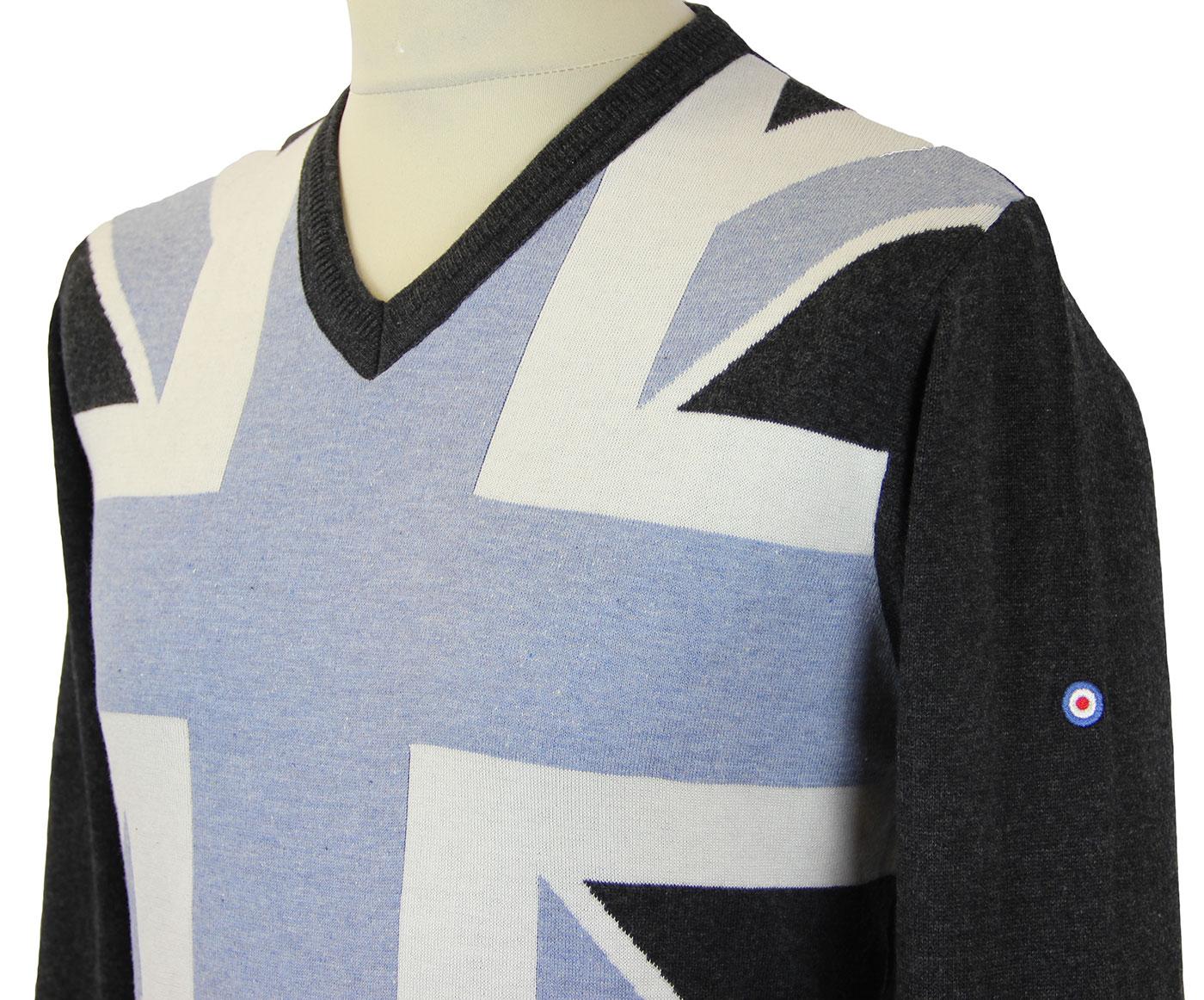 LAMBRETTA Retro 1960s Mod Union Jack Knitted Jumper Denim Blue