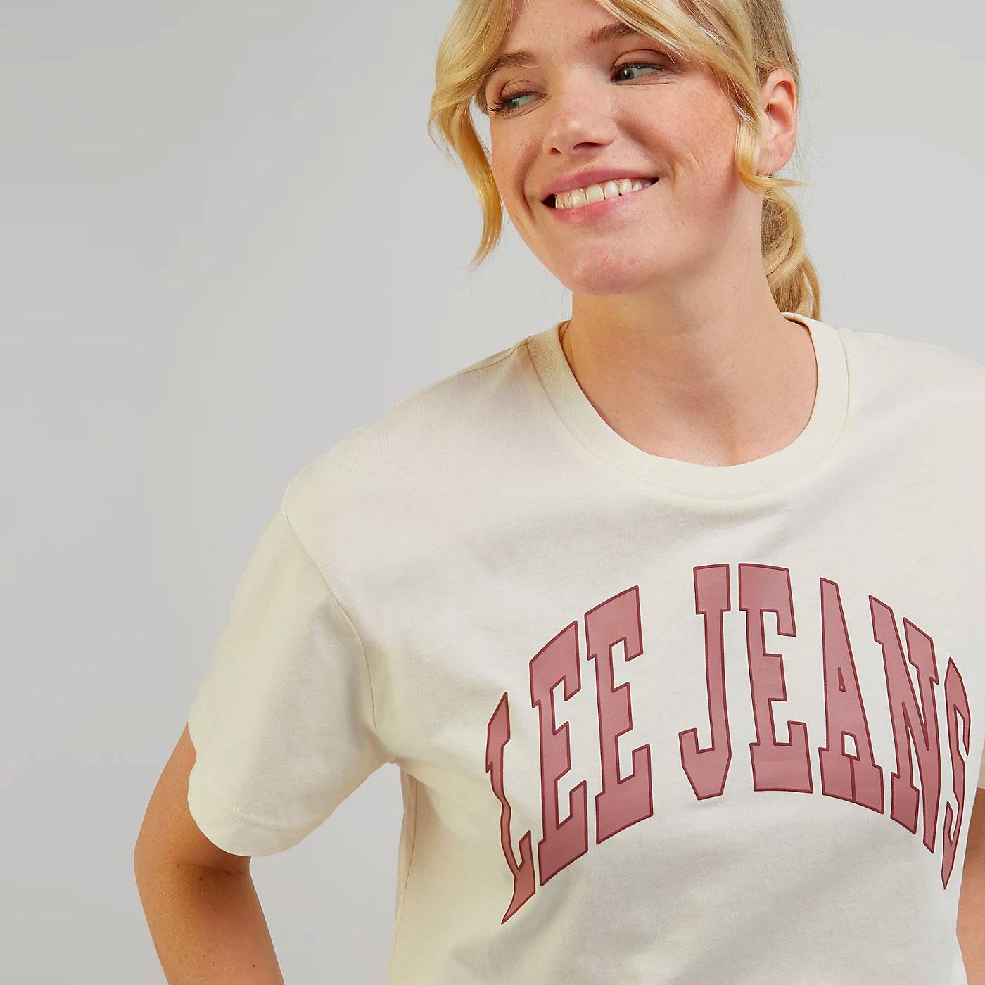 Lee Women's Retro Varsity Logo Crew Neck Relaxed Tee in Ecru