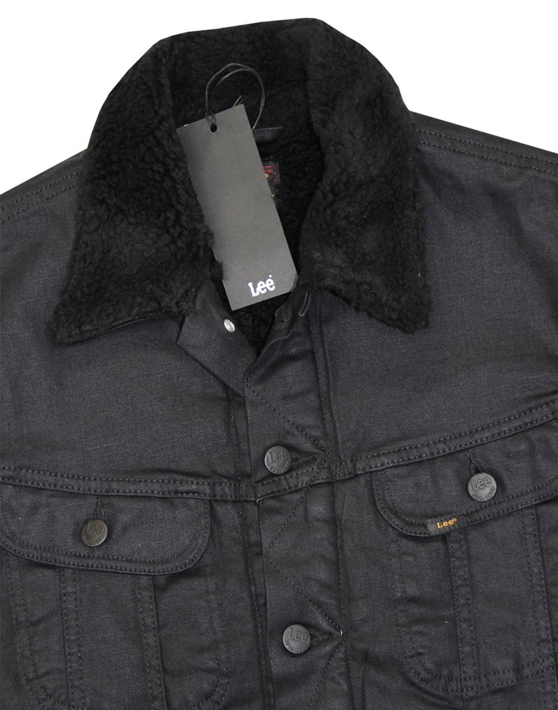 LEE Men's Retro Mod Coated Denim Sherpa Rider Jacket Black Glass