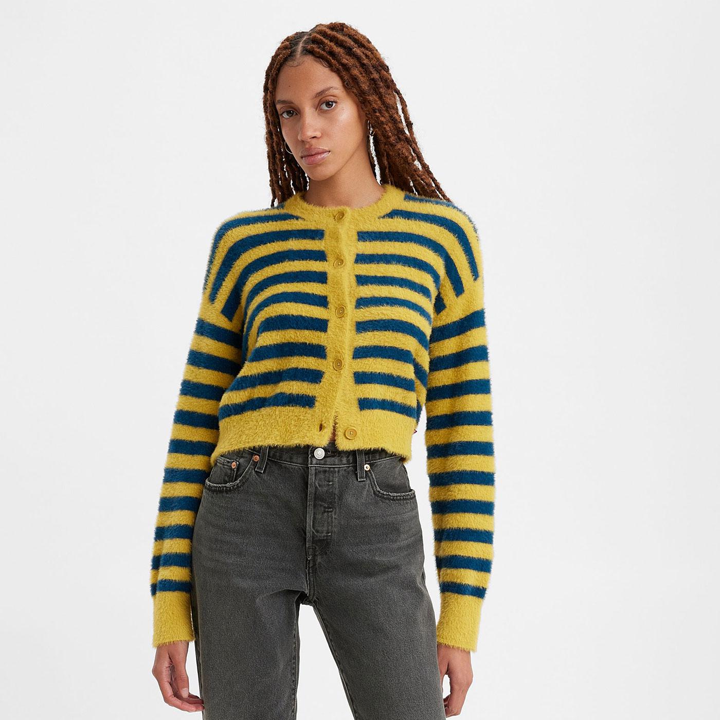 Levi® Women's Retro Stripe Fuzzy Cat Cardigan in Golden Olive