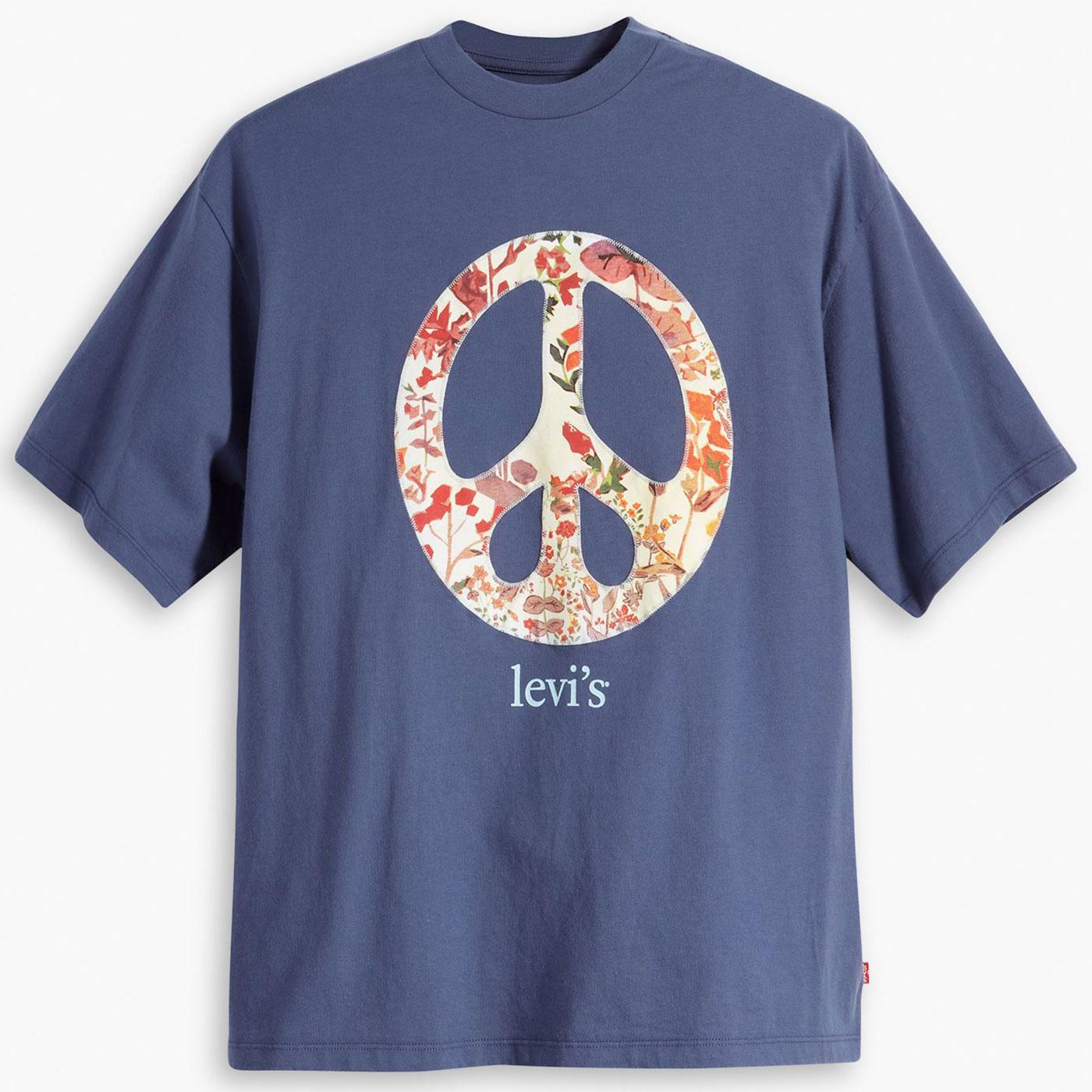 Levi Women Retro Floral Peace Sign Short Stack T-shirt in Navy