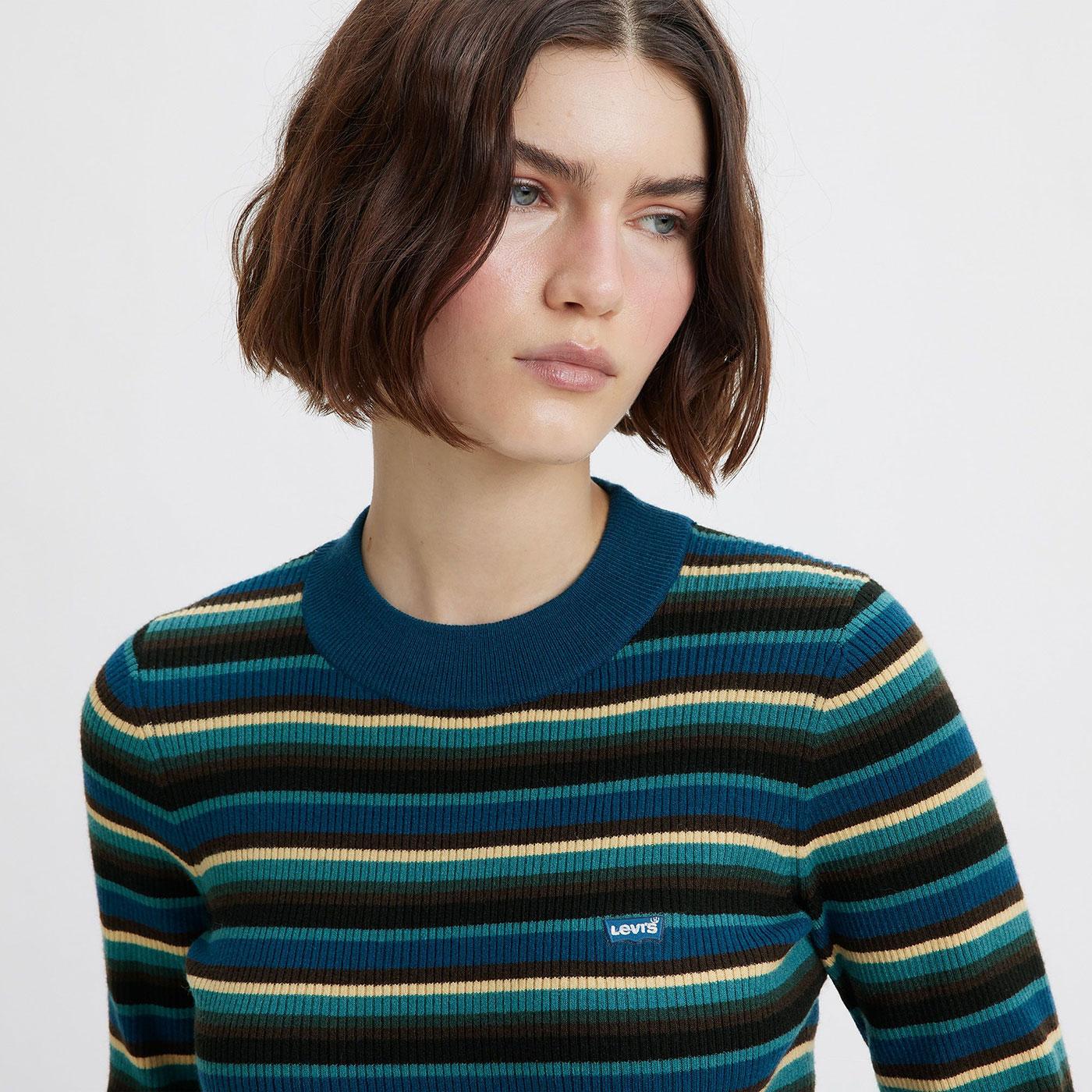 Levi's Women Crewneck Retro Rib Stripe Sweater Gibraltar Sea