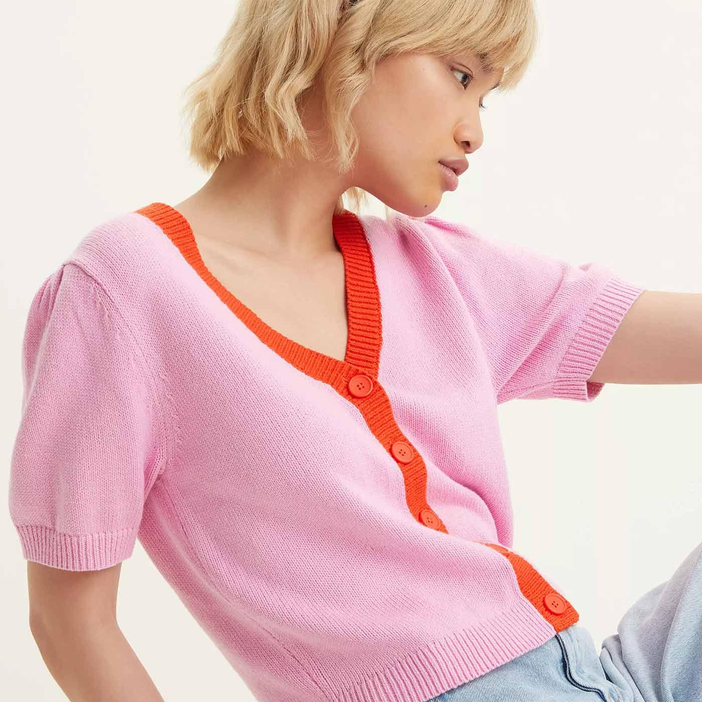 LEVI'S® Josie Retro 70s Knitted V-neck Cardigan Begonia Pink